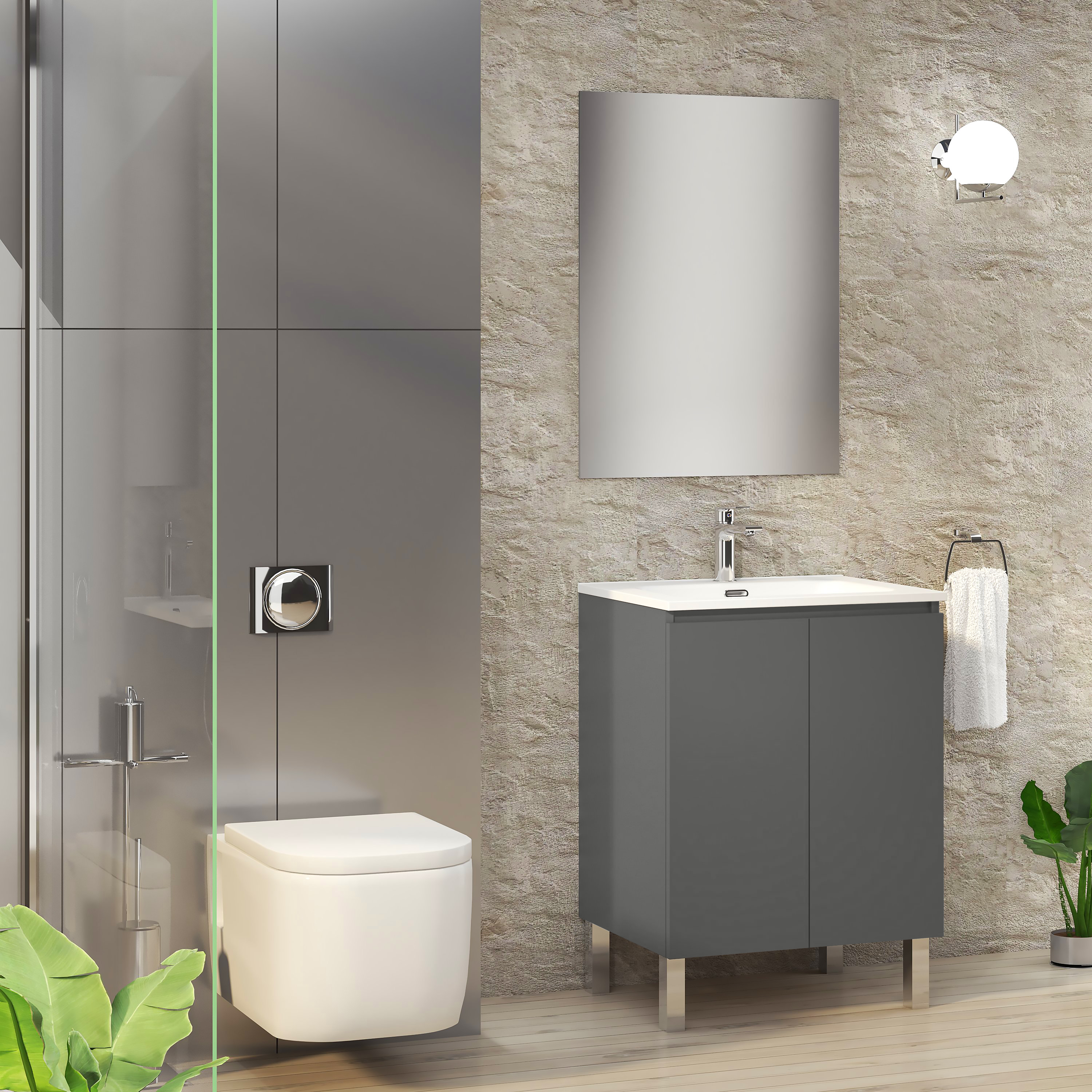 ENSEMBLE DE SALLE DE BAIN LUST | 60 CM GRIS MAT | DEUX PORTES | LAVABO ...