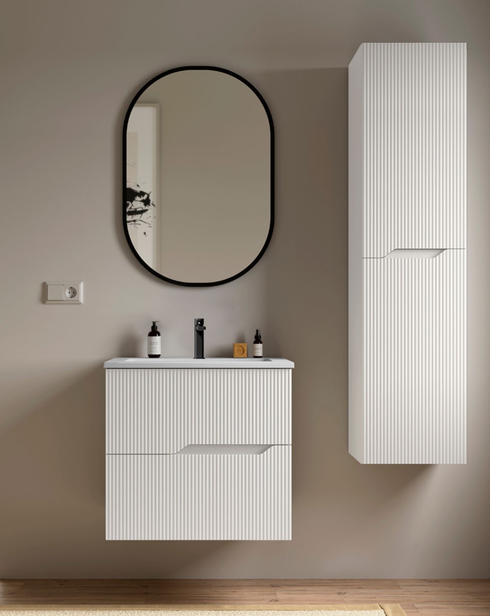 Mueble Baño Suspendido con Lavabo Cerámico | 2 cajones con Cierre Amortiguado y Organizador | 60 ...