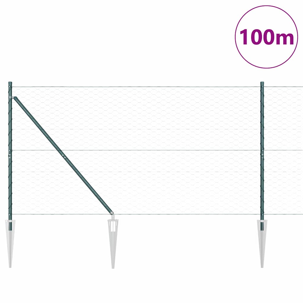 Reja con postes Verde 1.2 x 100 m Acero recubierto de PVC - COMFORTXL ...