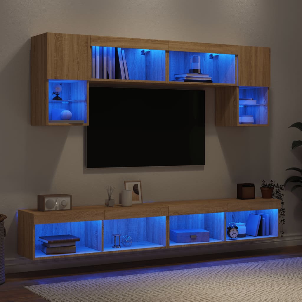 Maison Exclusive - Muebles TV pared con LED 6 pzas madera ingeniería ...