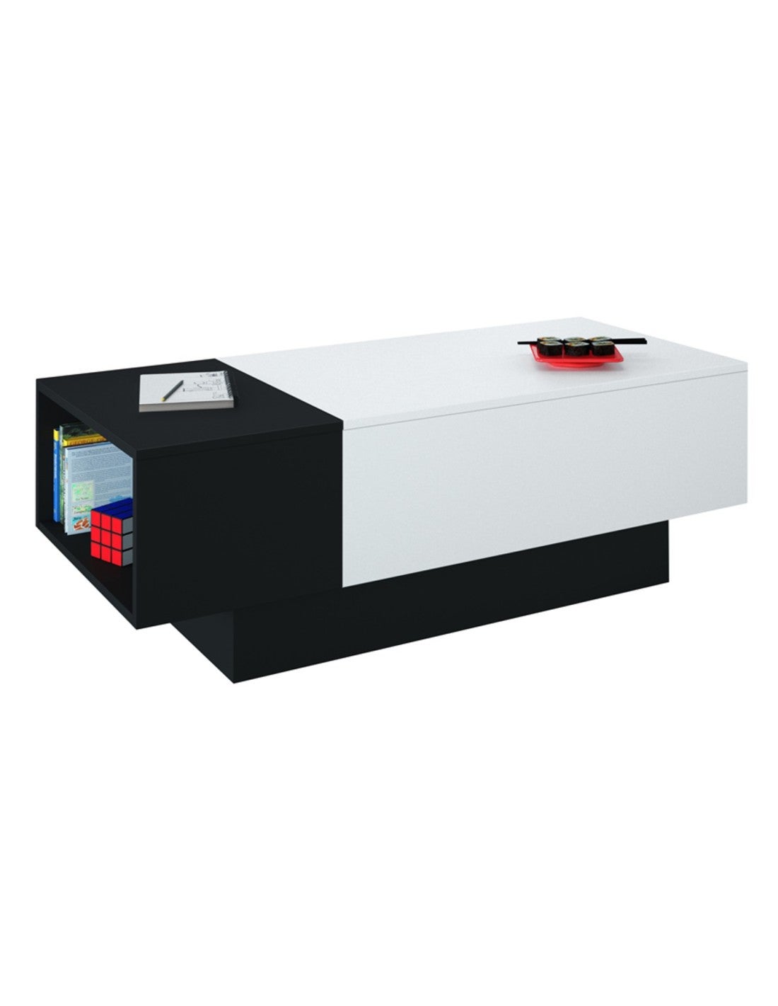 Table basse bar IZIA - Noir et blanc avec rangement - Dimensions 117 x ...