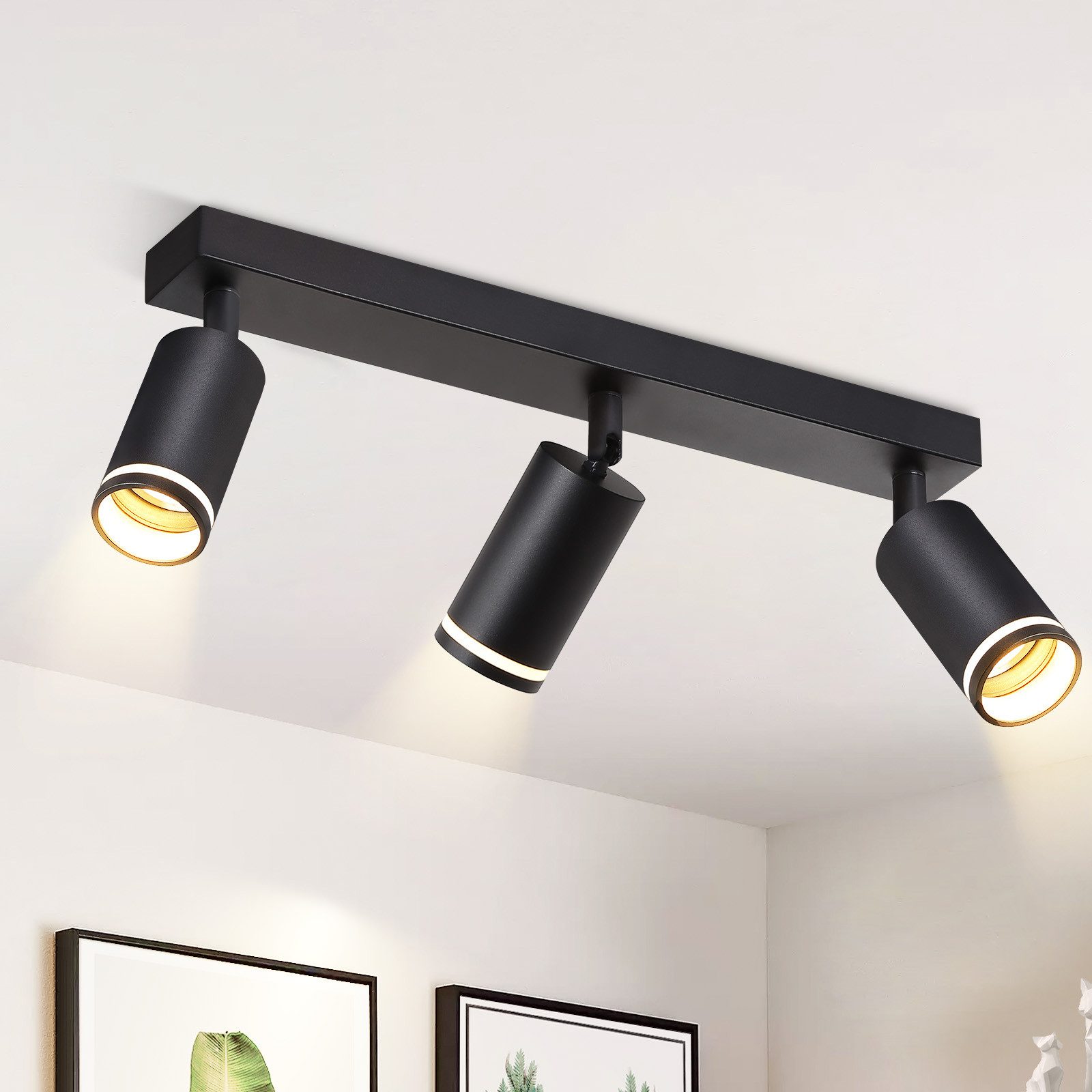 NETTLIFE Plafón LED de 3 llama - Plafón GU10 negro Foco giratorio ...