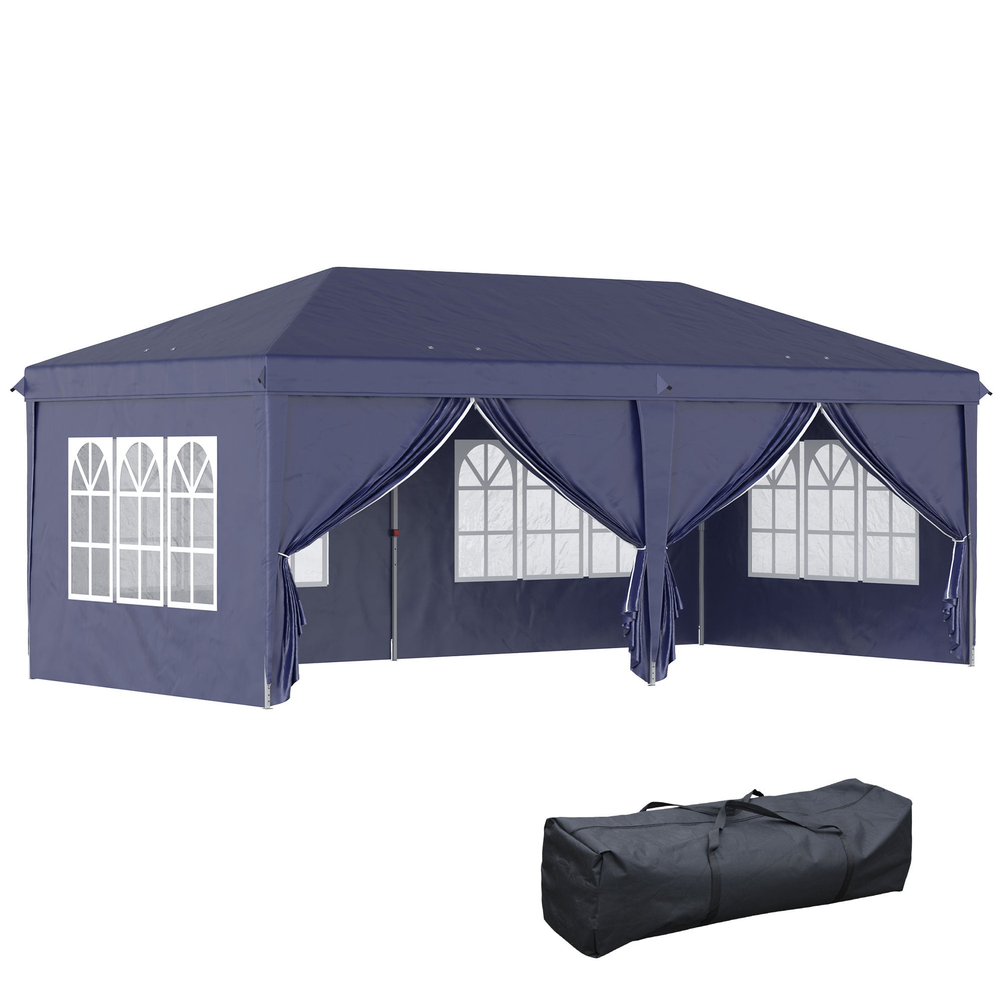 Carpa Plegable Azul 5,85x2,95m con Protección UV, Laterales, Ventanas ...