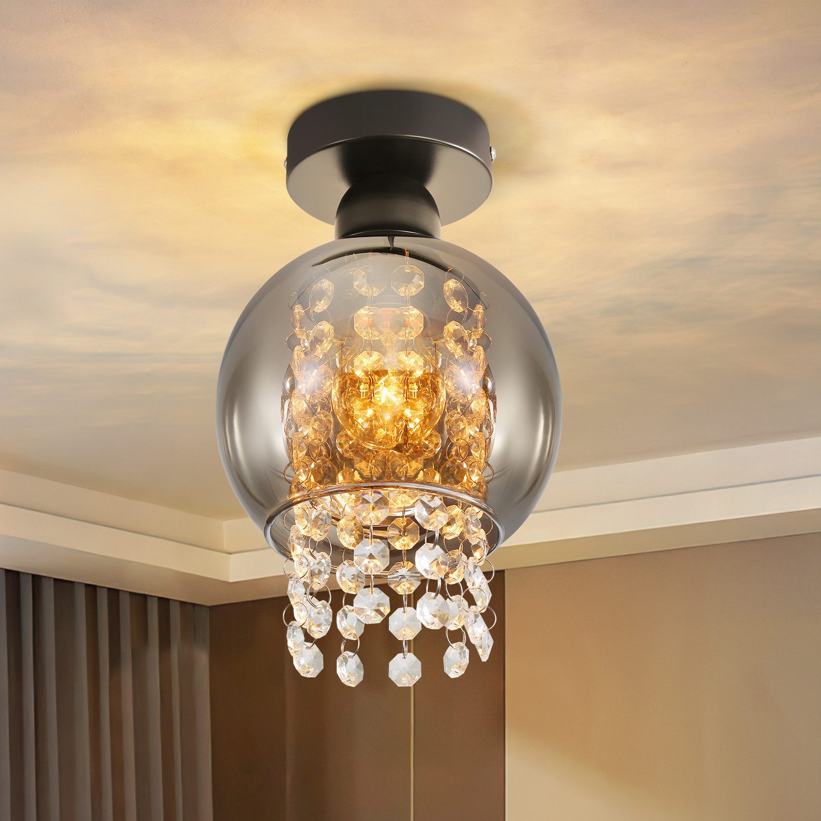 ZMH Plafonnier Moderne en Verre E27 Gris Fumé pour Chambre et Couloir ...