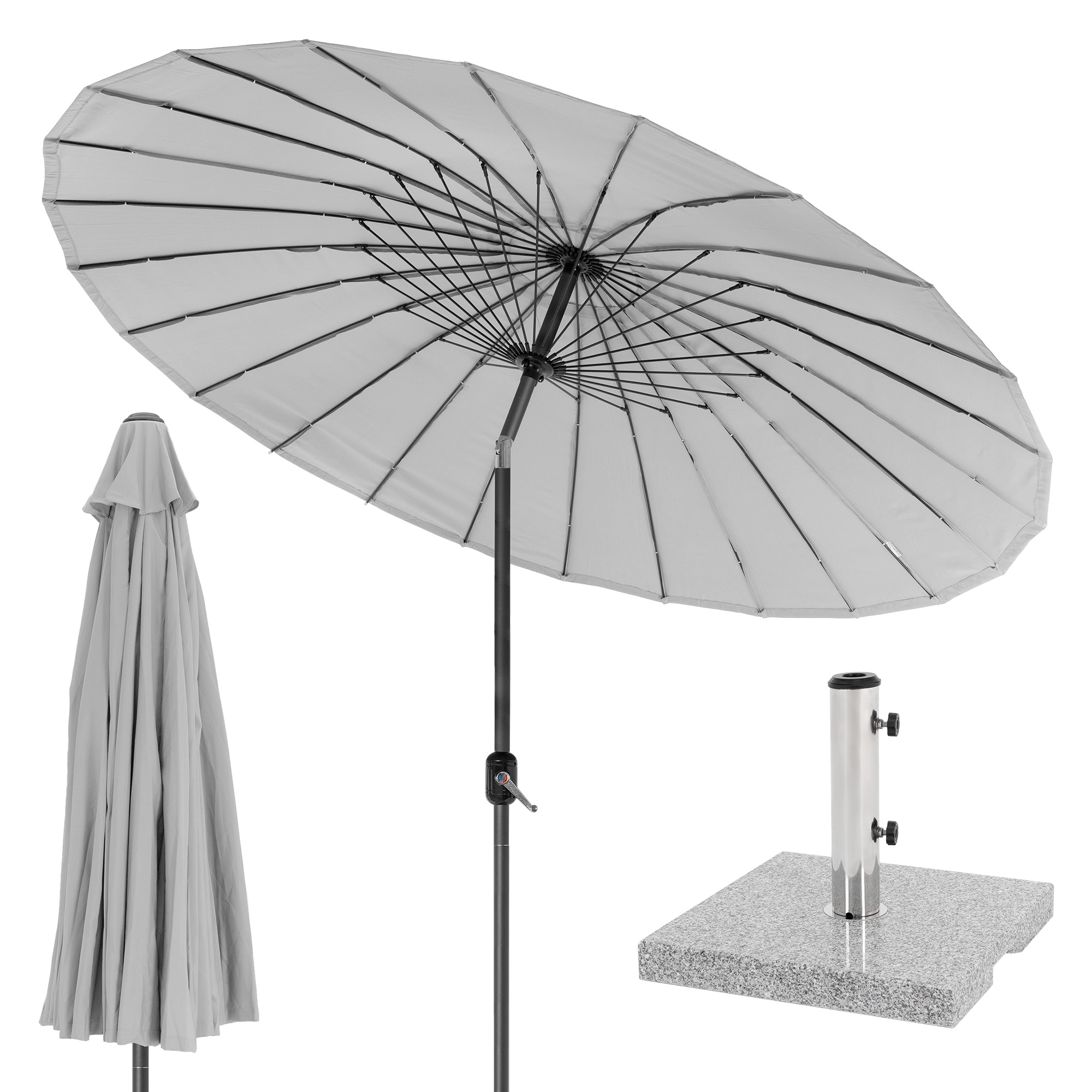 Parasol de jardin Shanghai gris clair base en granit manivelle réglable ...