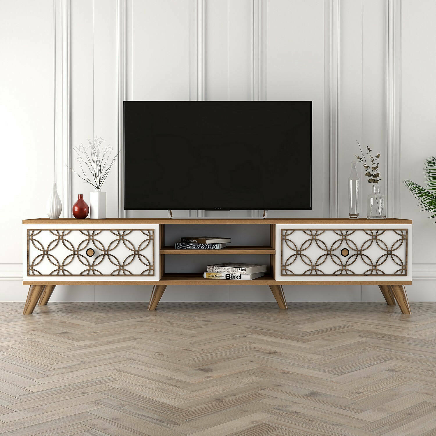 Meuble TV Teia, Buffet de salon, Armoire basse pour TV, Base murale de ...