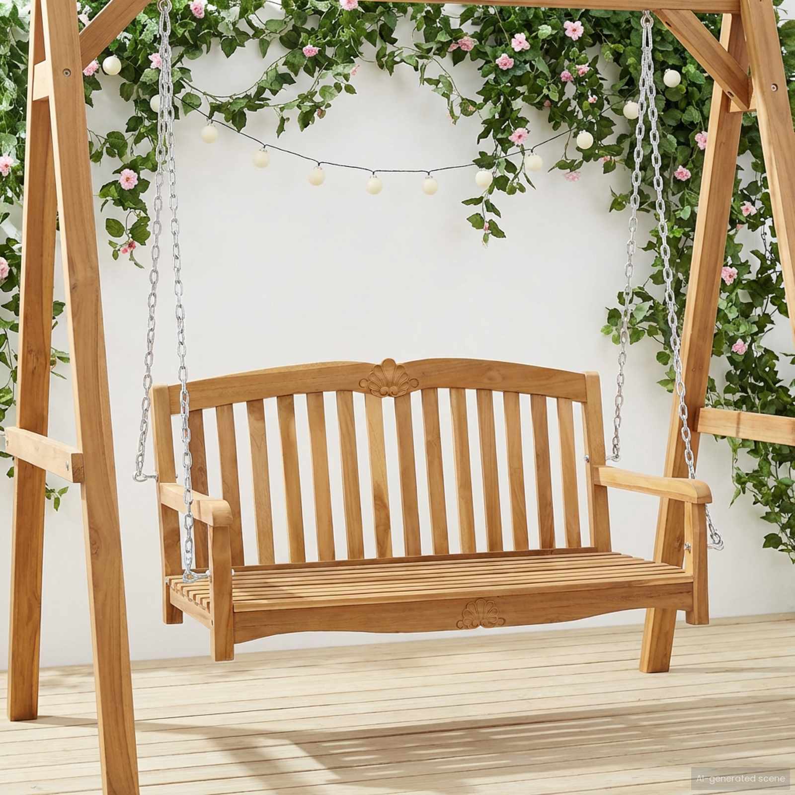Banc Balançoire 114 x 60 x 60,5 cm Bois de teck massif Naturel | Leroy ...