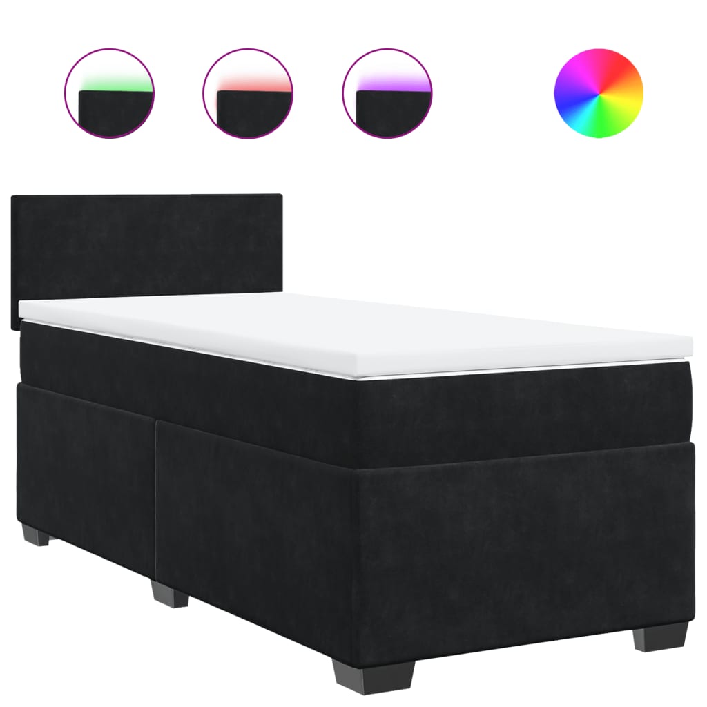 Cama box spring con colchón terciopelo negro 100x200 cm — COMFORTXL ...