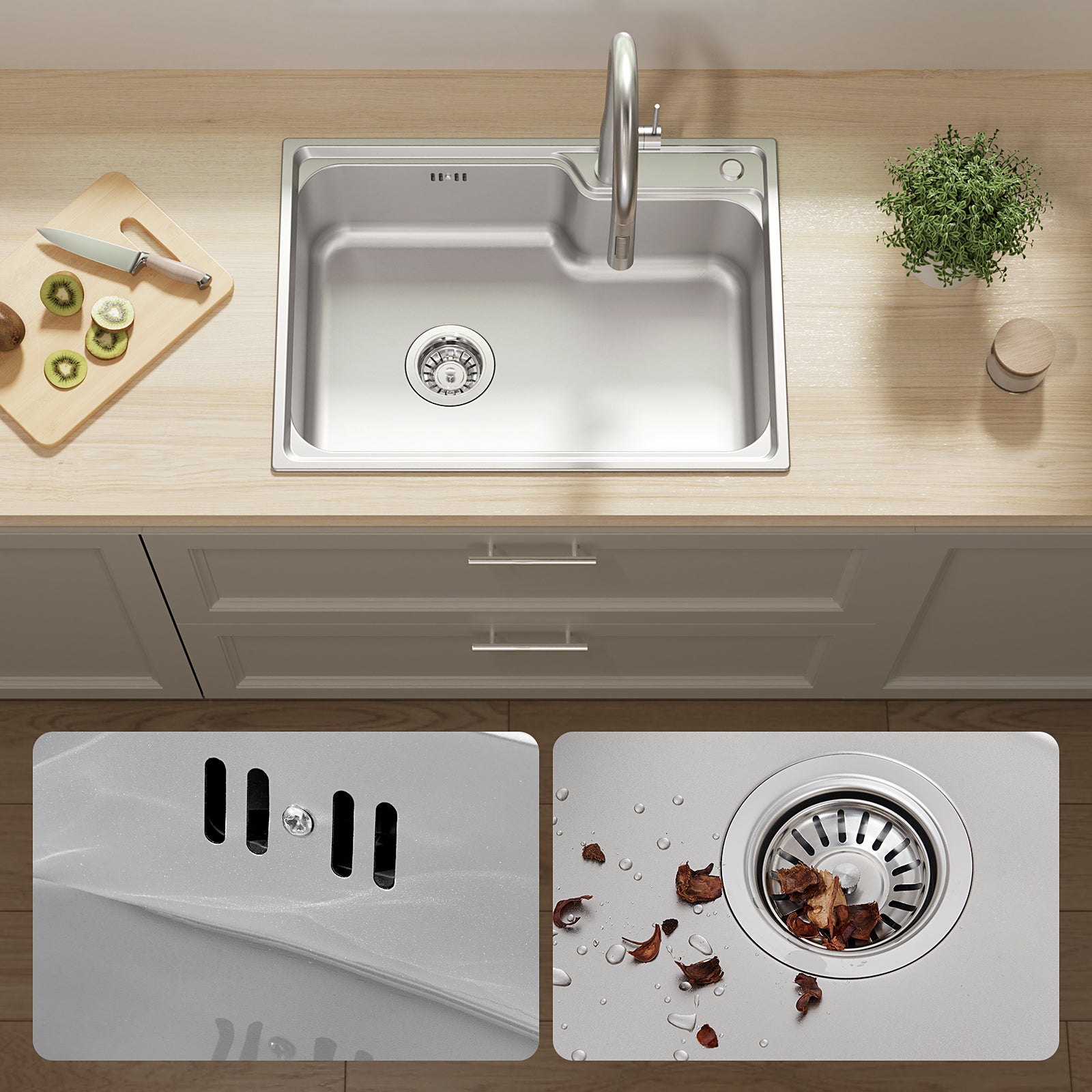 Auralum Max Évier Cuisine 1 Bac 62*45*21CM Évier de Cuisine en Acier ...