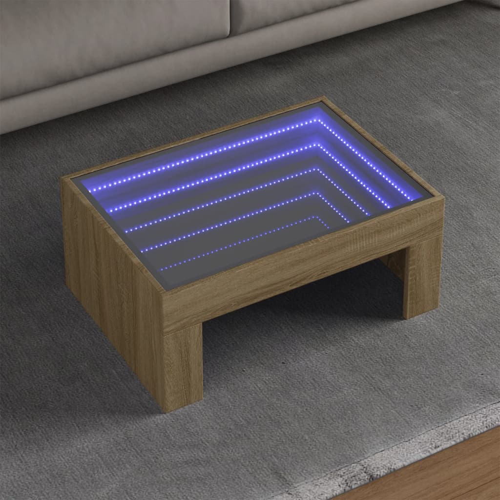 Table basse avec LED infini chêne sonoma 70x50x30 cm | Leroy Merlin