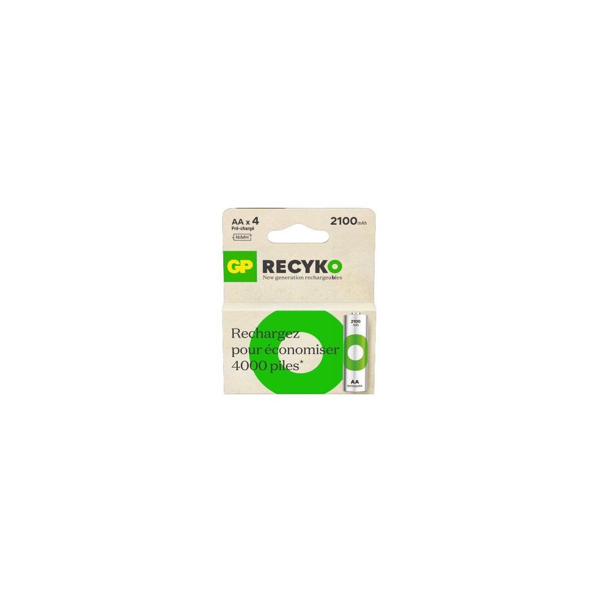 Pile rechargeable GP LR06 ReCyckO lot de 4 2100mAh | Leroy Merlin