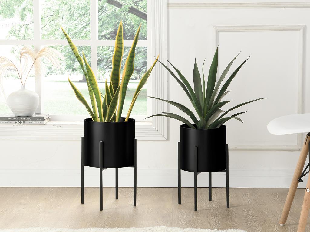 Juego de 2 maceteros con pie de metal - D. 25 x H. 39 y D. 23 x H. 35.5 ...