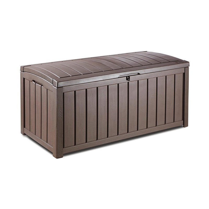 Baúl resina efecto madera marrón GLENWOOD tapa candado 128x65xh.61 cm ...