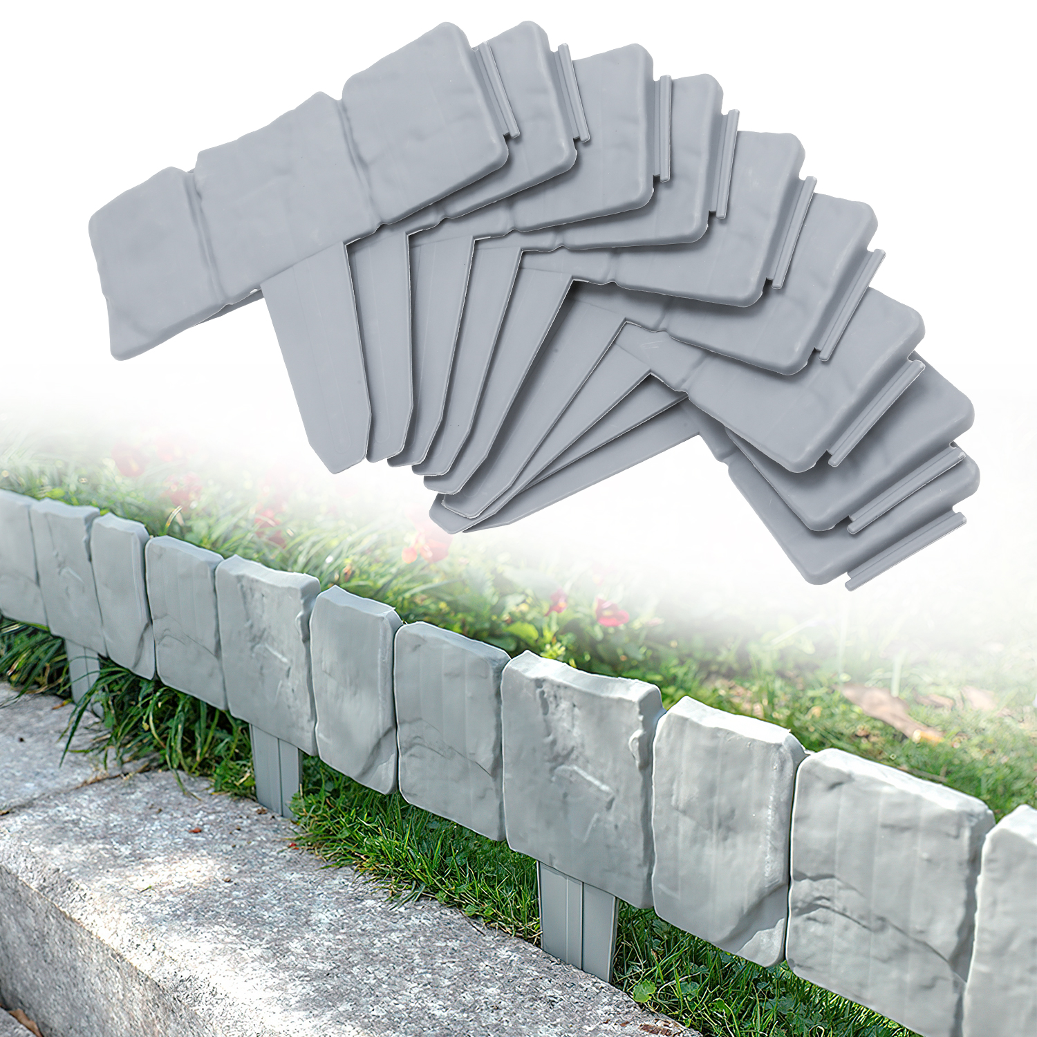 12.5m 50 piezas Valla de Césped Gris, Césped Efecto Piedra | Leroy Merlin