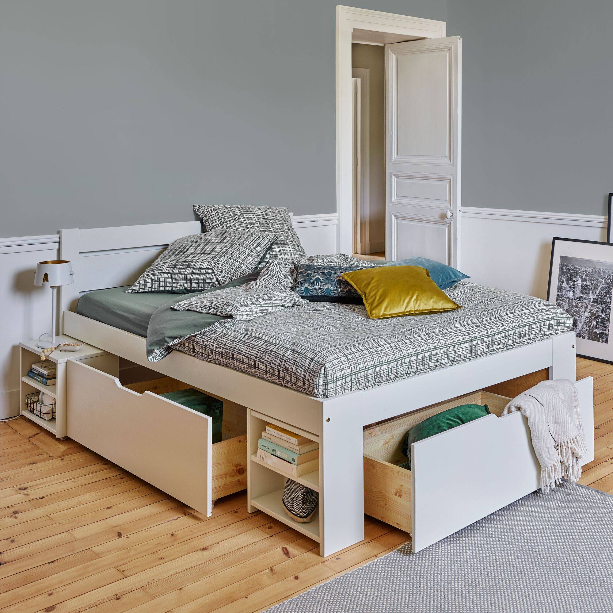 Lit rangement bois massif Tara-160 x 200 cm-Blanc | Leroy Merlin
