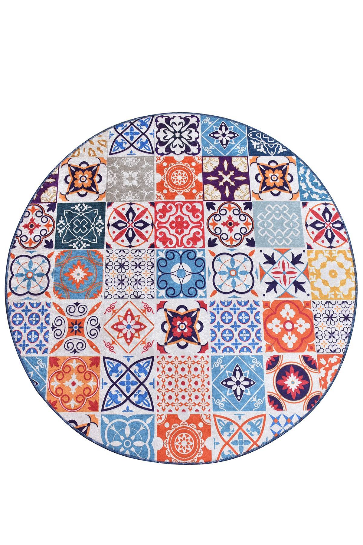 Tapis rond Josefa D200cm Velours Motif Faïence arabesque | Leroy Merlin