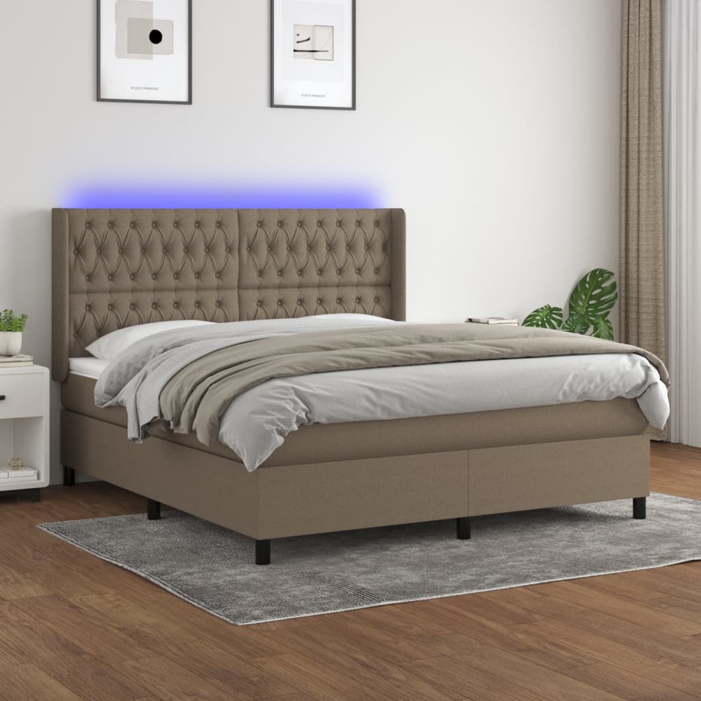 Lit double | Lit adulte | Sommier à lattes de lit matelas et LED Taupe ...