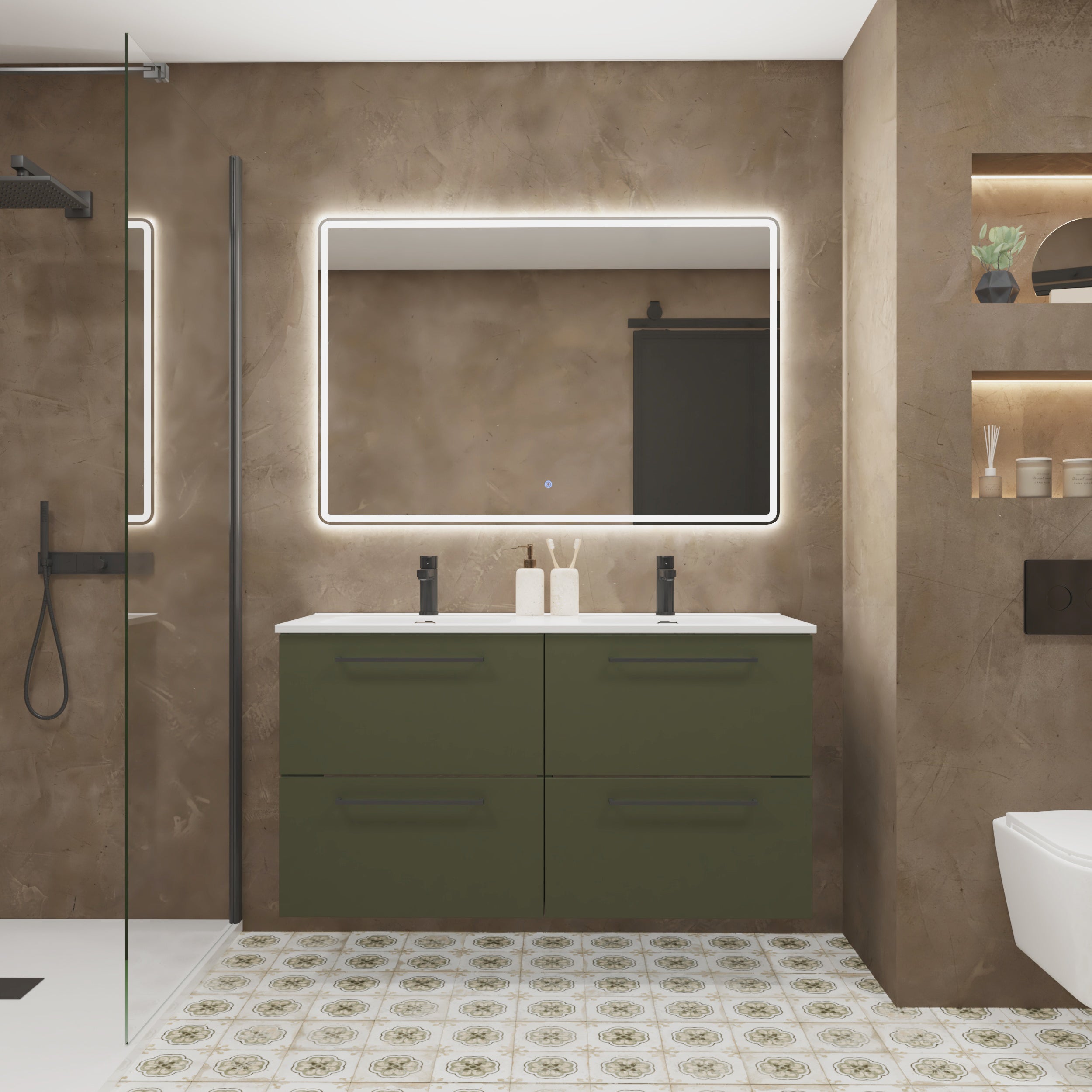ENSEMBLE SALLE DE BAIN VEX | 140 CM VERT | 4 TIROIRS | LAVABO ENCASTRÉ ...