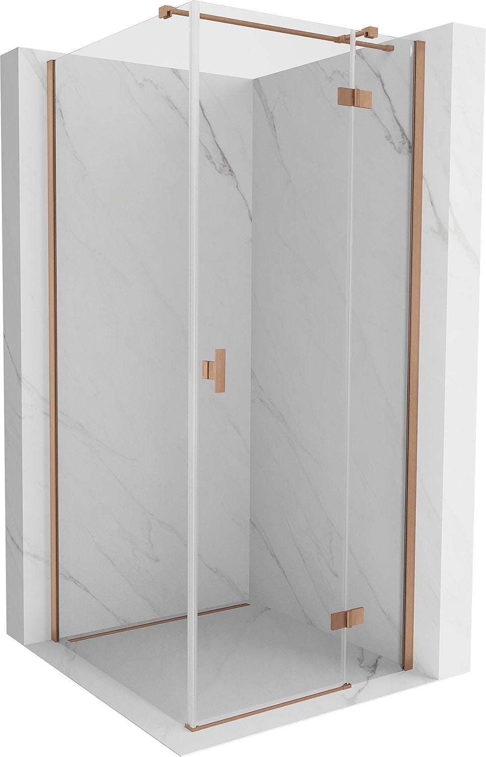 Cabina de ducha abatible derecha Mexen Mist-H T 110 x 110 cm, transparente, cobre cepillado ...