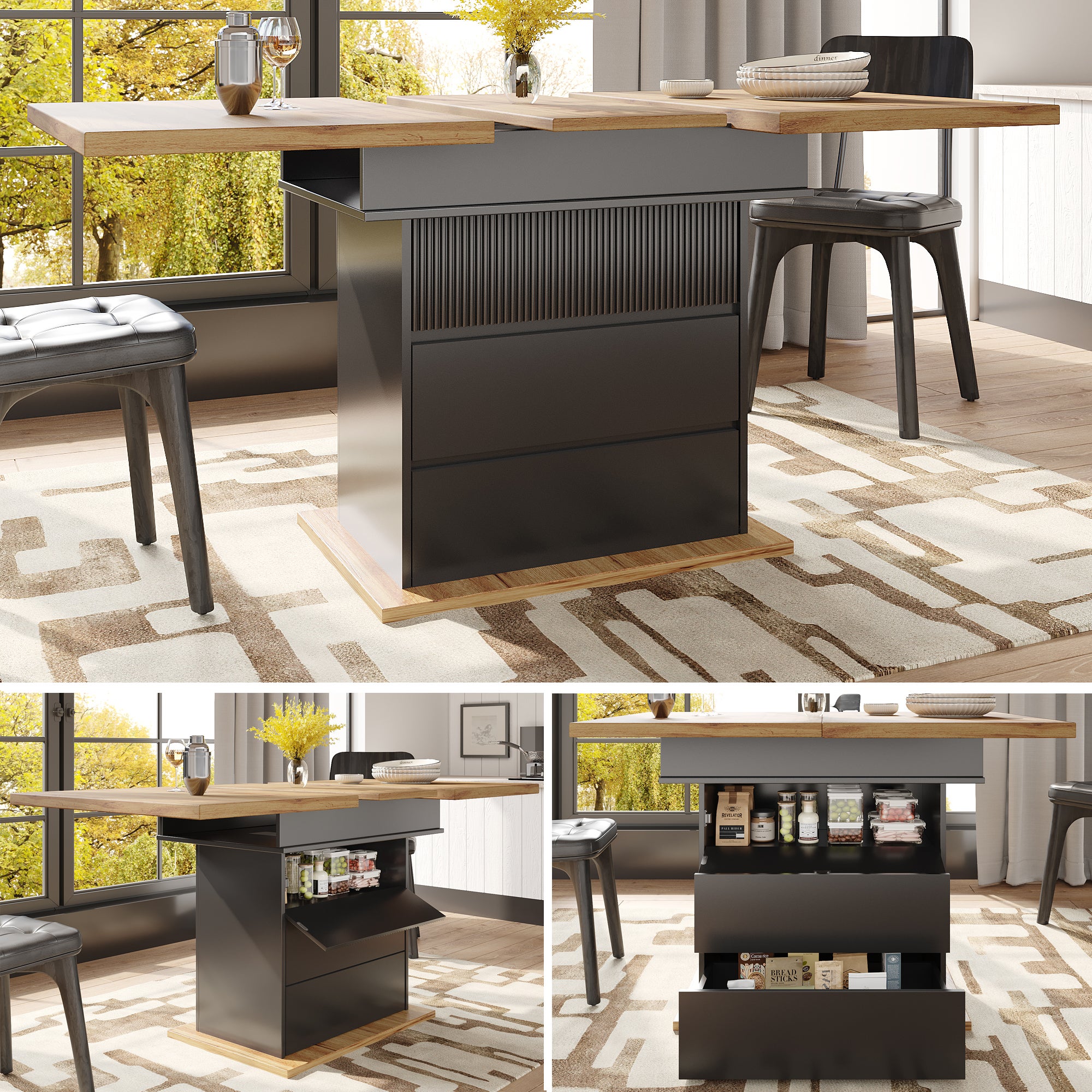 Mesa de comedor extensible (110-140 x 80 cm), mesa de cocina plegable para 4-6 personas, mesa de ...