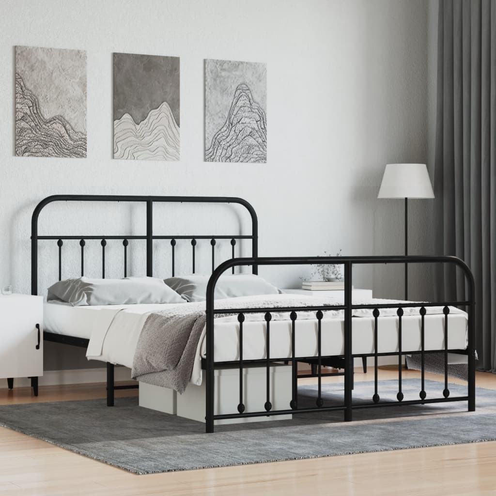 Cadre de lit métal sans matelas avec pied de lit noir 140x190cm | Leroy ...