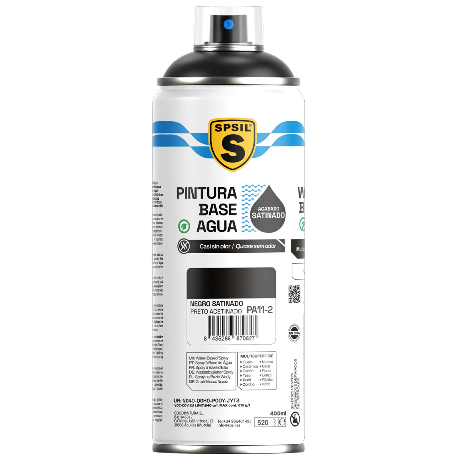 Pintura Spray al Agua SPSIL Color Negro 400ml - Multisuperficies ...