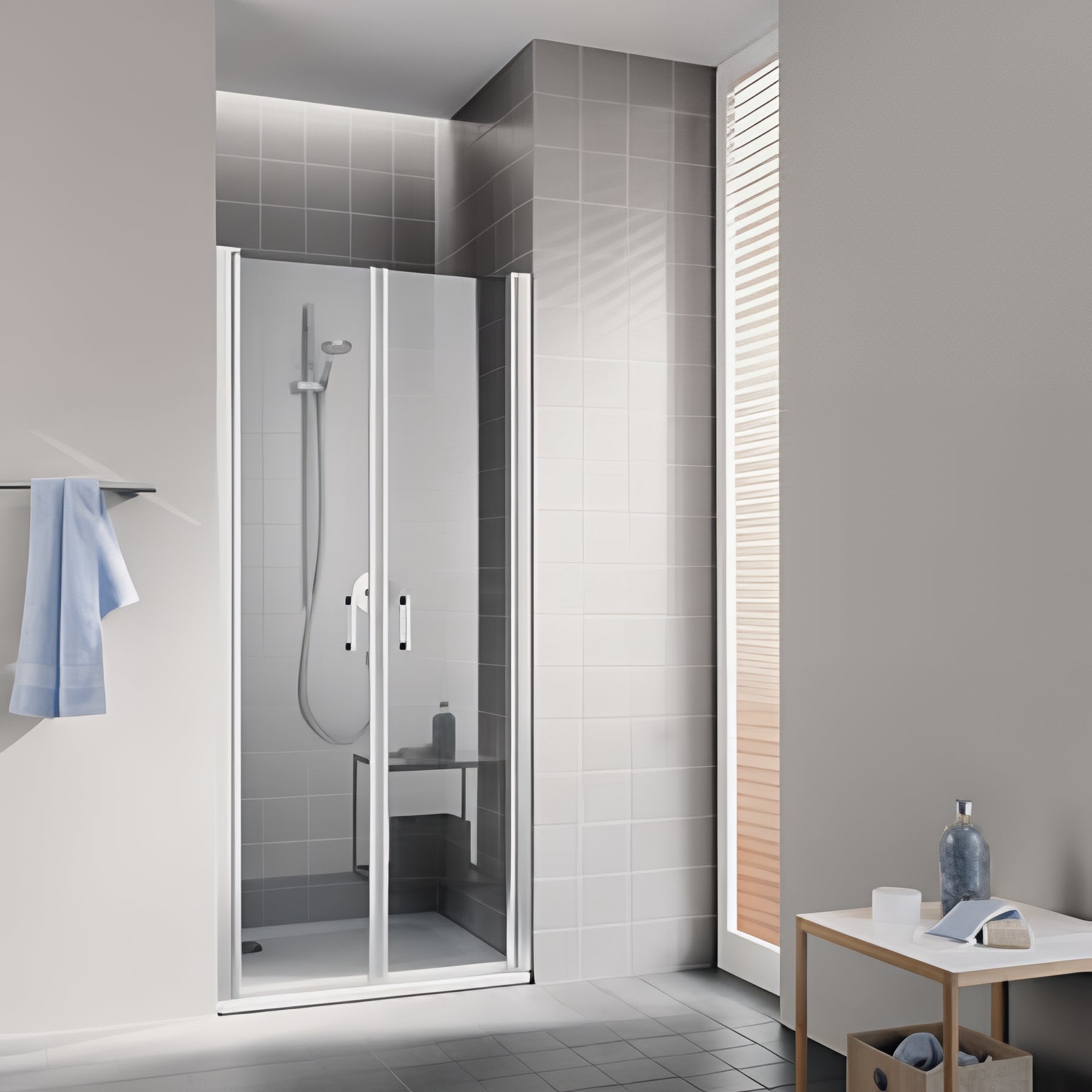 Paroi de douche 2 battants largeur 120 cm hauteur 200 cm profilé argent ...