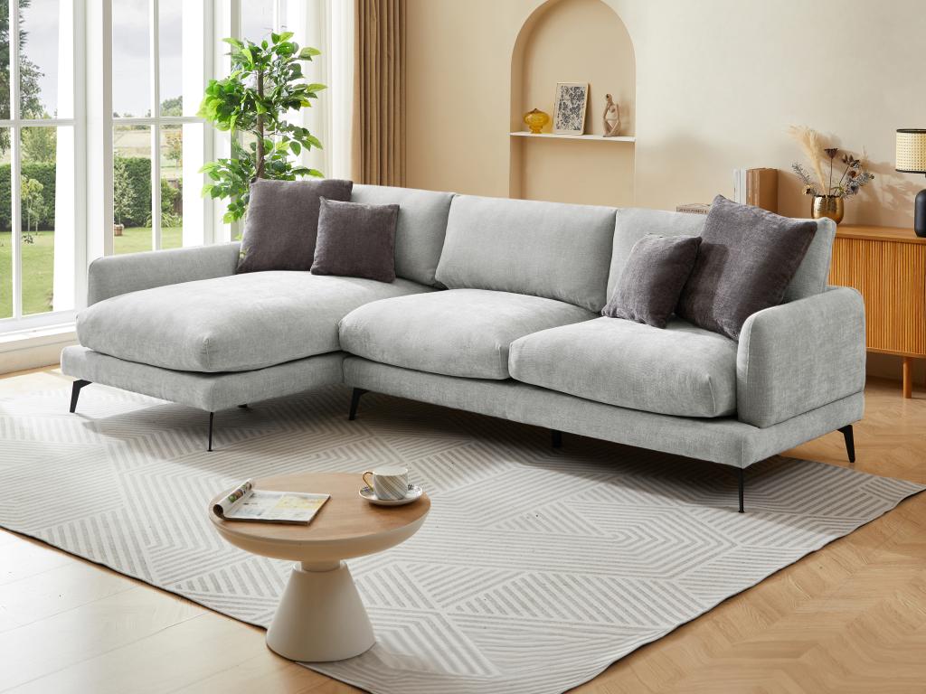 Canapé d'angle gauche en tissu texturé gris clair ROCALTA | Leroy Merlin