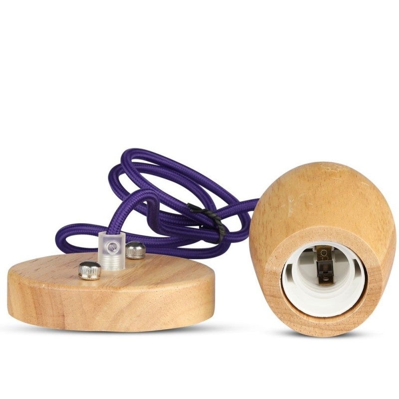 Lustre LED en bois avec douille E27 (Max 60W) avec càble violet | Leroy ...