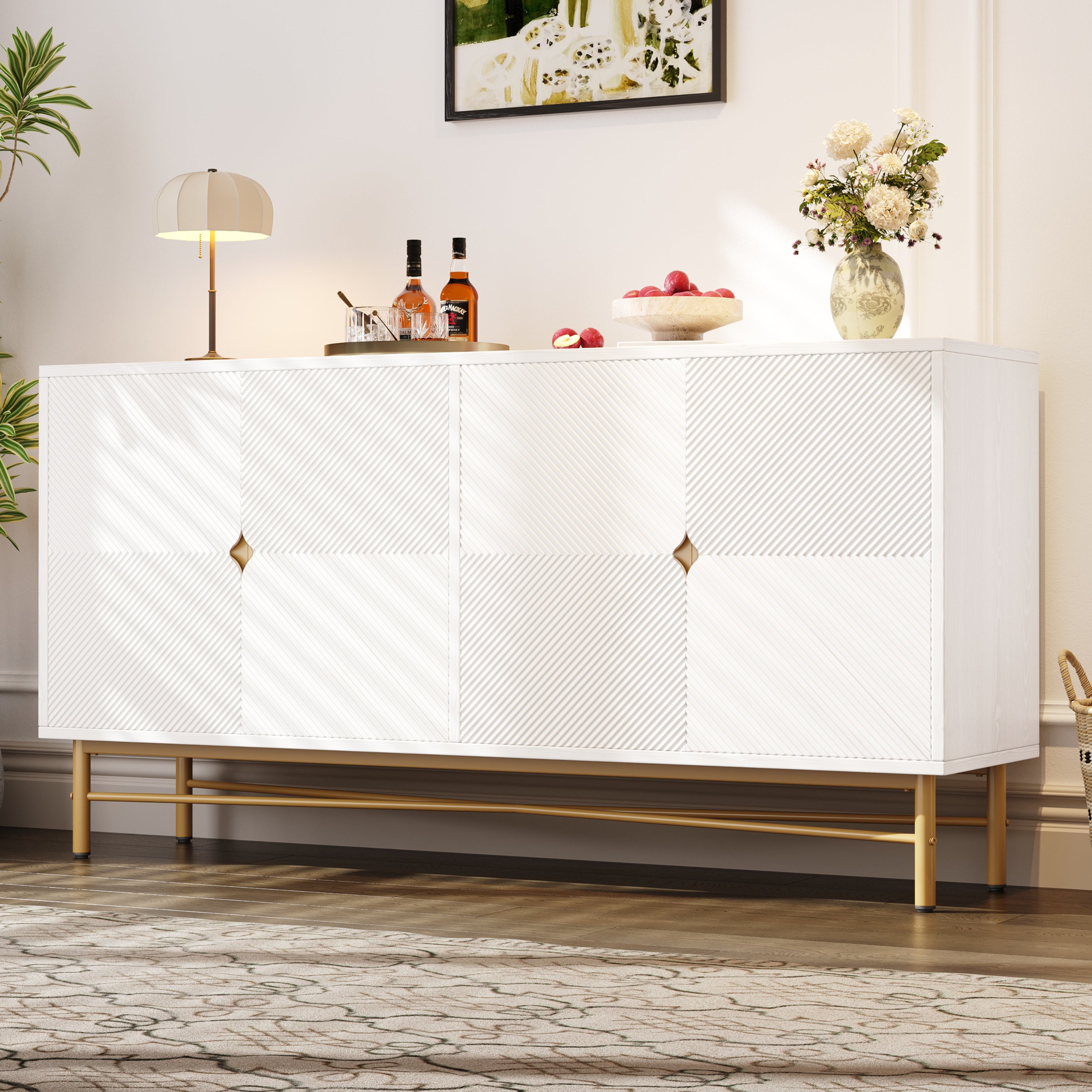Buffet moderne 160x40x82 cm avec 4 portes, fermeture douce, MDF et ...