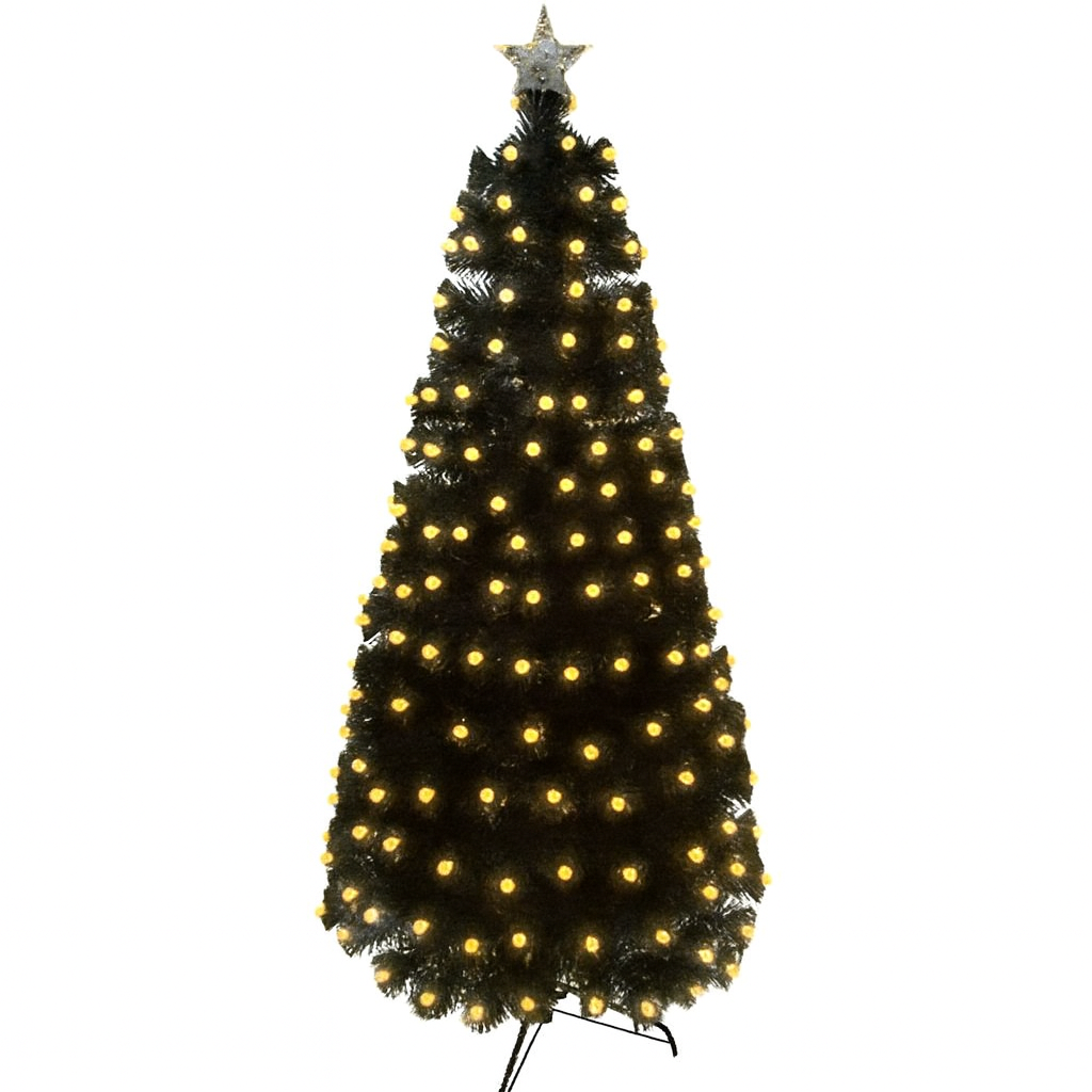Árbol de fibra óptica con hojas verdes y luces LED de colores y bolas ...