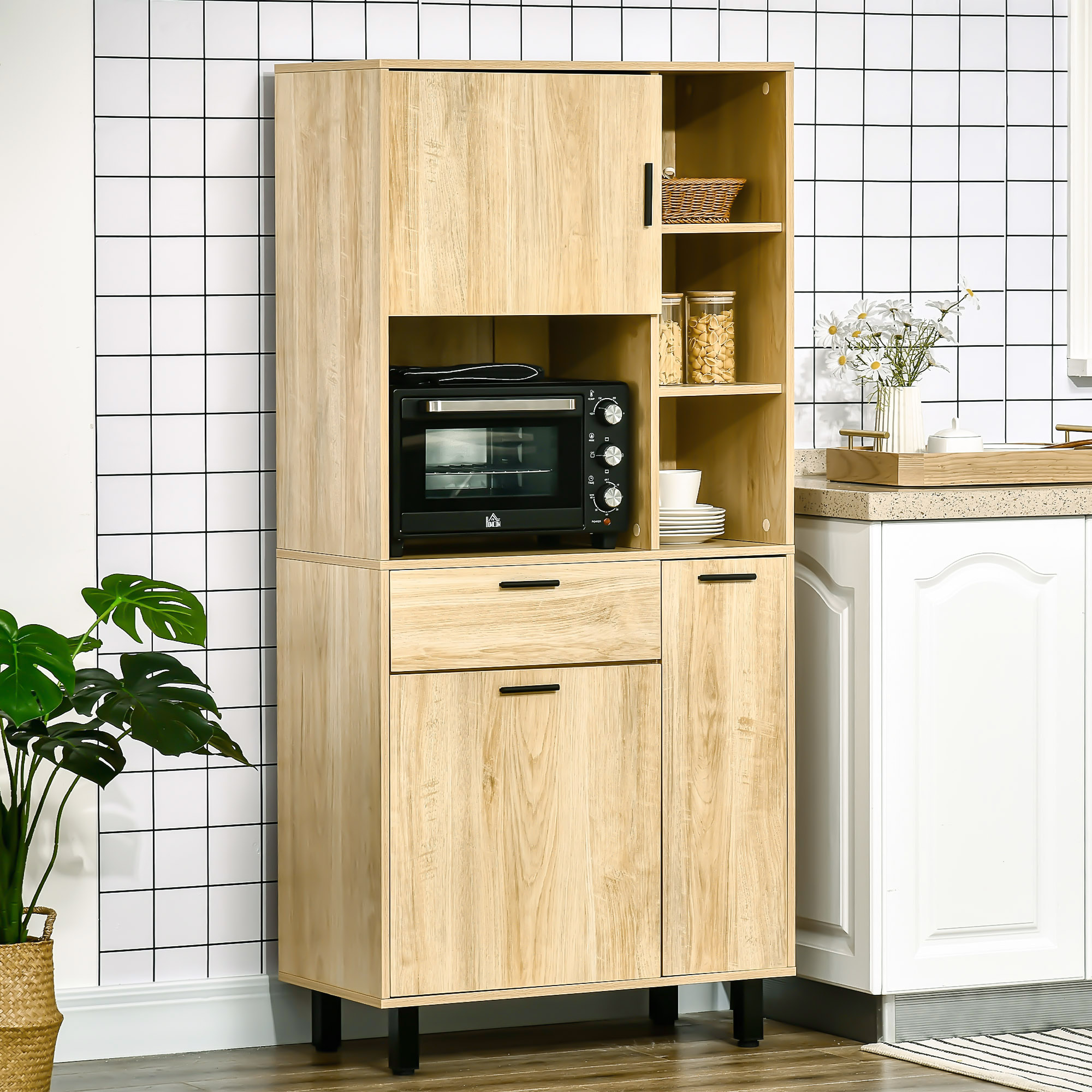 Buffet de cuisine armoire multi-rangements avec un tiroir, 3 placards ...