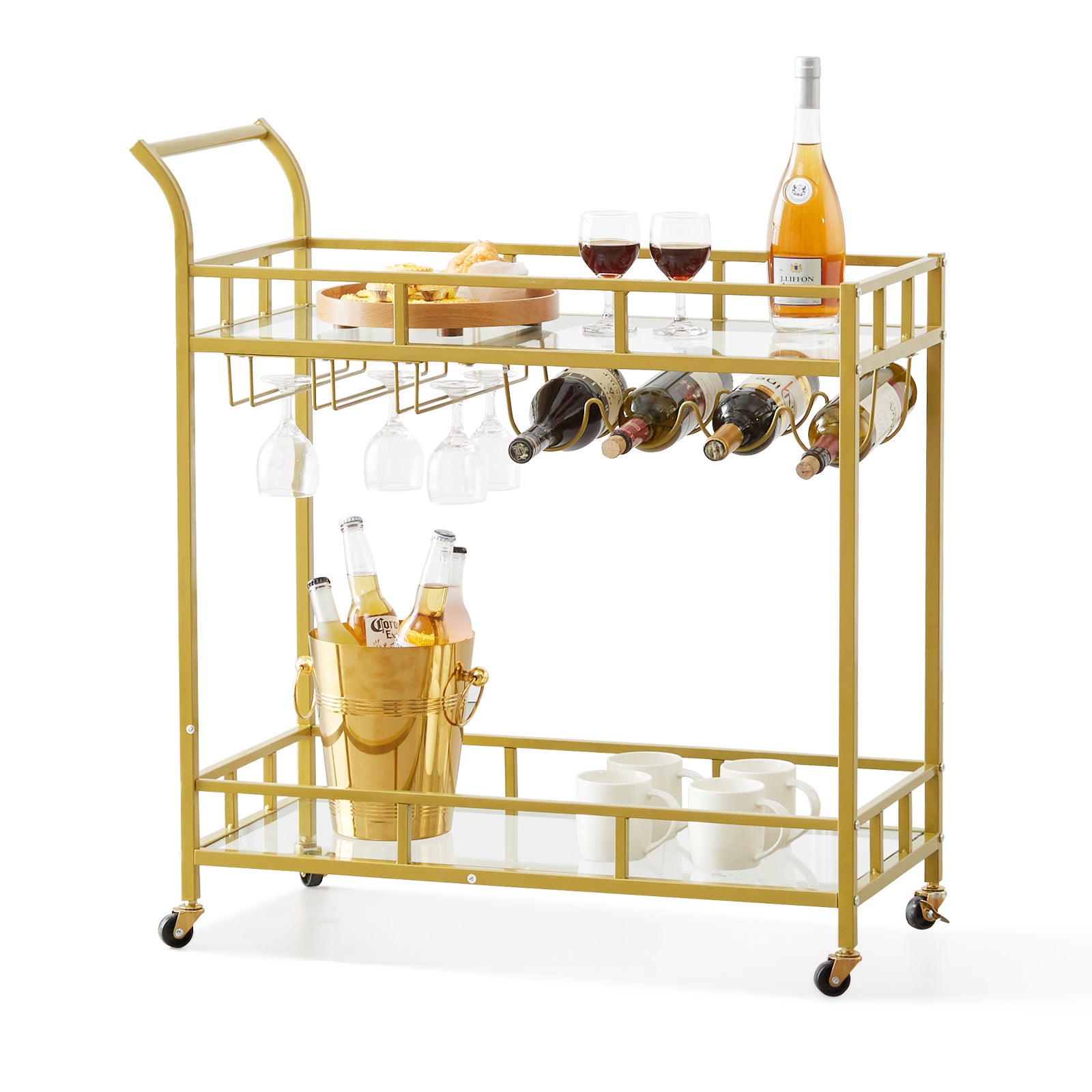 Desserte Bar VEVOR 2 Niveaux 85,5 x 38 x 93 cm Chariot Service en Acier ...