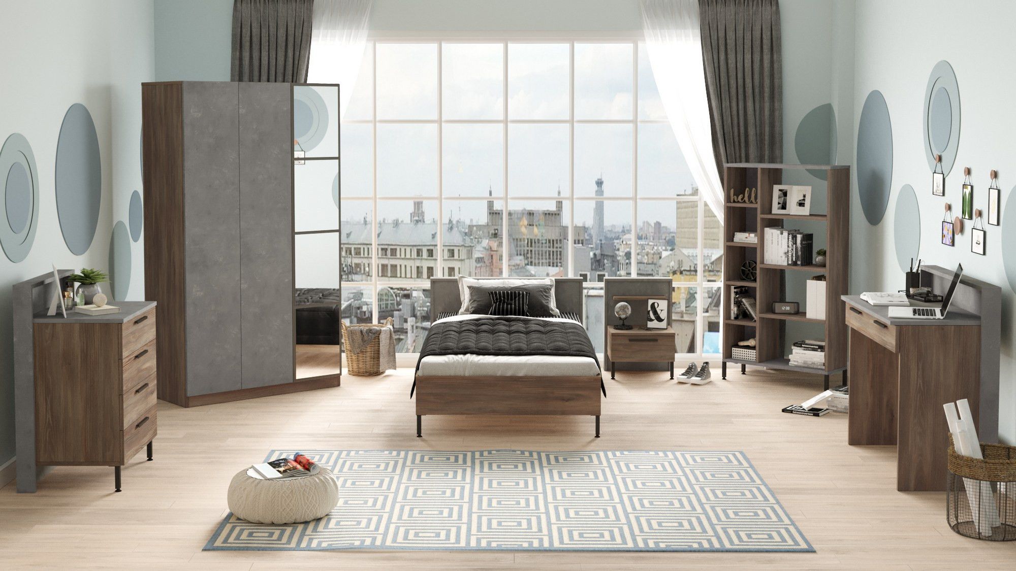 Ensemble complet modèle 1 de chambre à coucher Scorch Bois foncé et ...