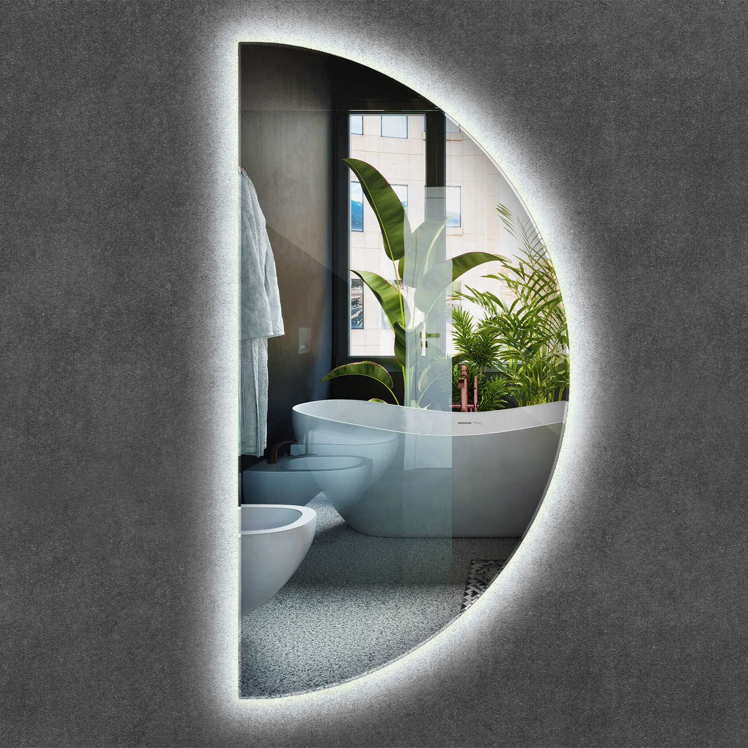 Miroir LED Demi-Rond 100 cm | Lumière Froide | Grand Miroir Suspendu ...