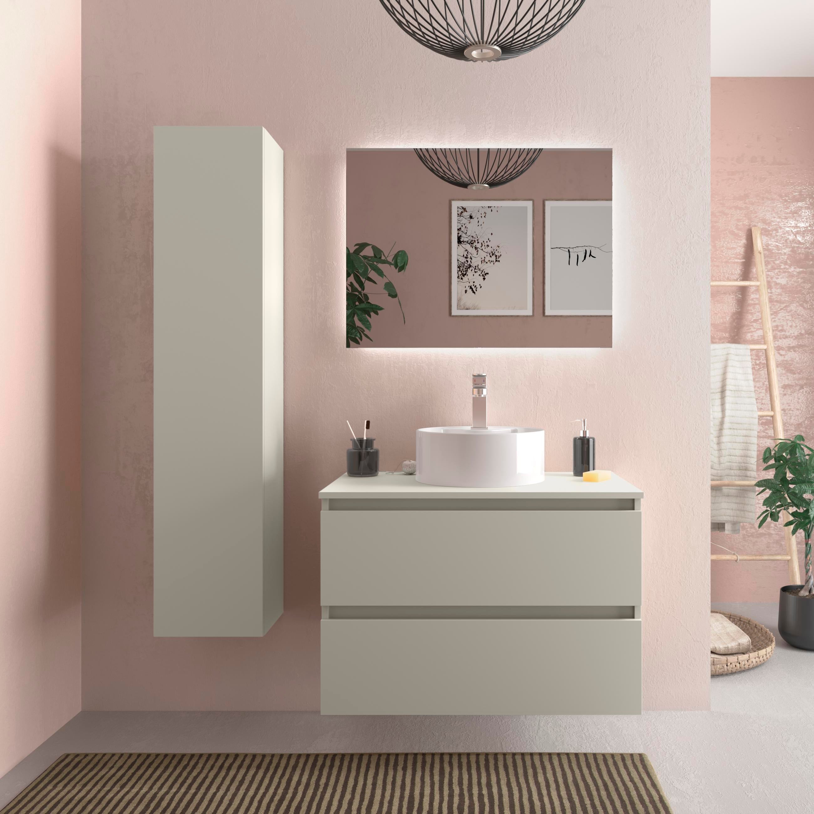 Mueble de Baño BEQUIA 80cm Gris mate 2 cajones Lavabo sobre encimera 1 ...