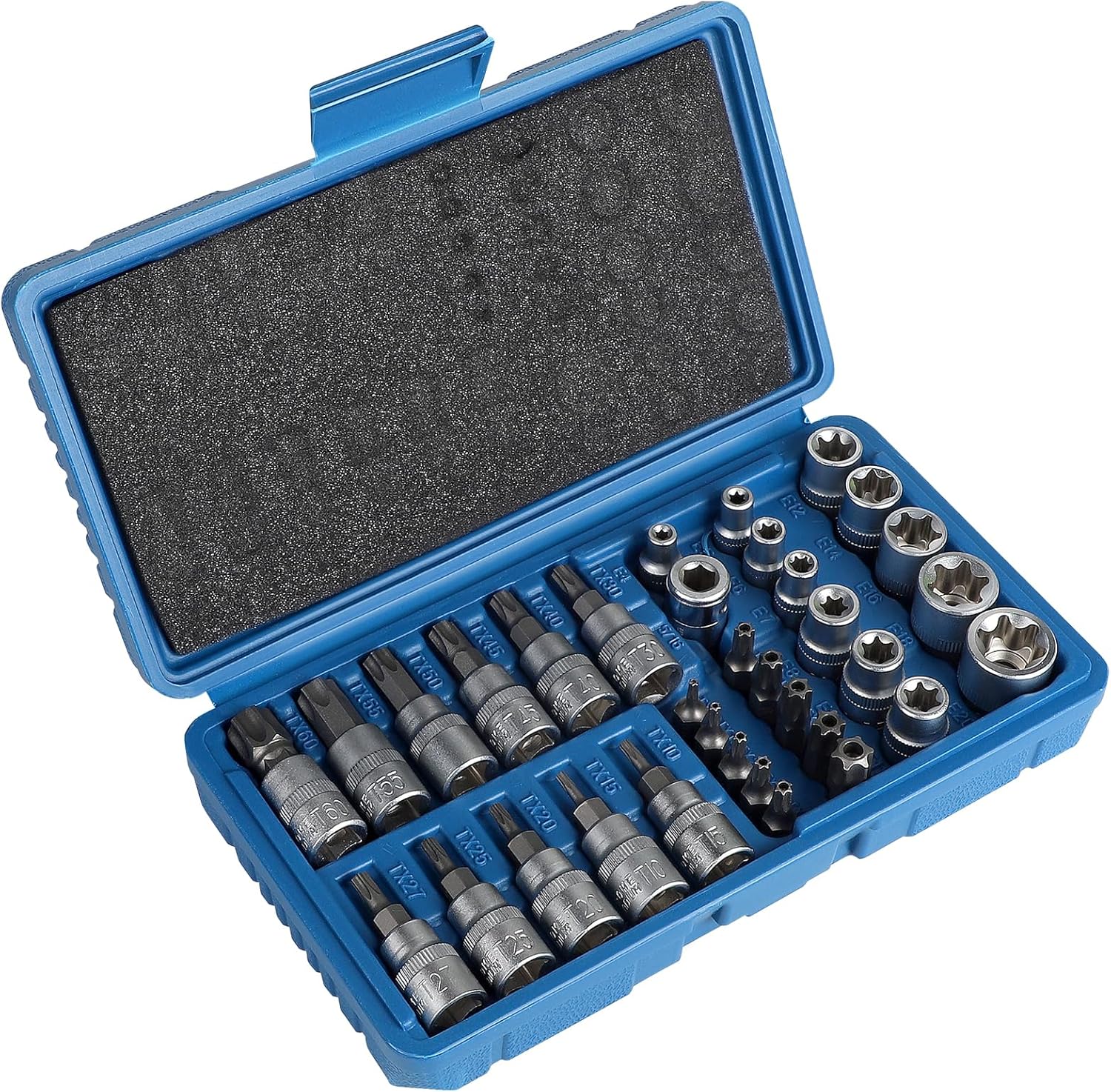 34 Pièces Coffret Douilles Torx Femelle, Torx Intérieur et Extérieur E4-E20 3/8'', T10-T60 3/8 ...