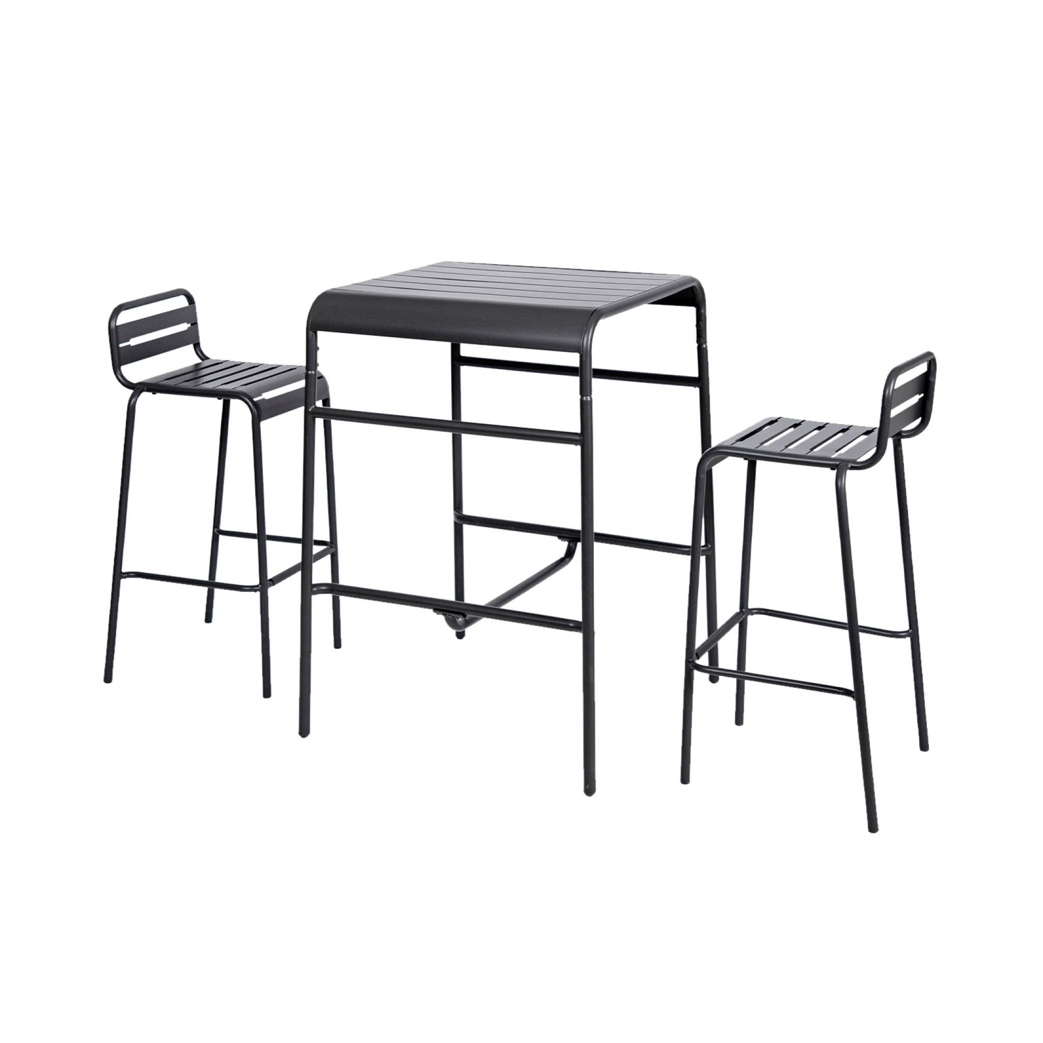 Table haute de jardin acier + 2 assises AMELIA anthracite. 2 chaises ...