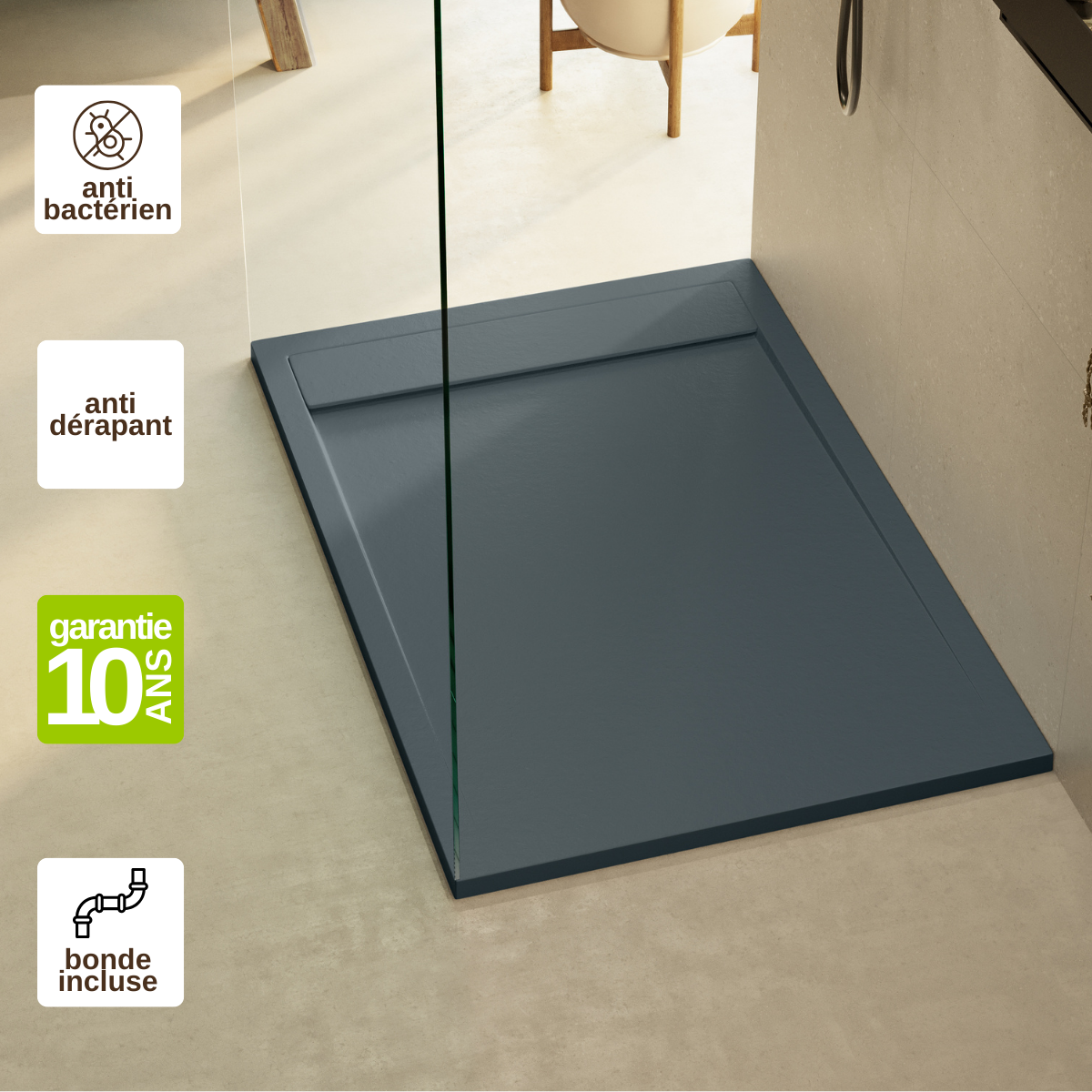 Receveur de douche 140x90 extra-plat Anthracite en résine minérale ...