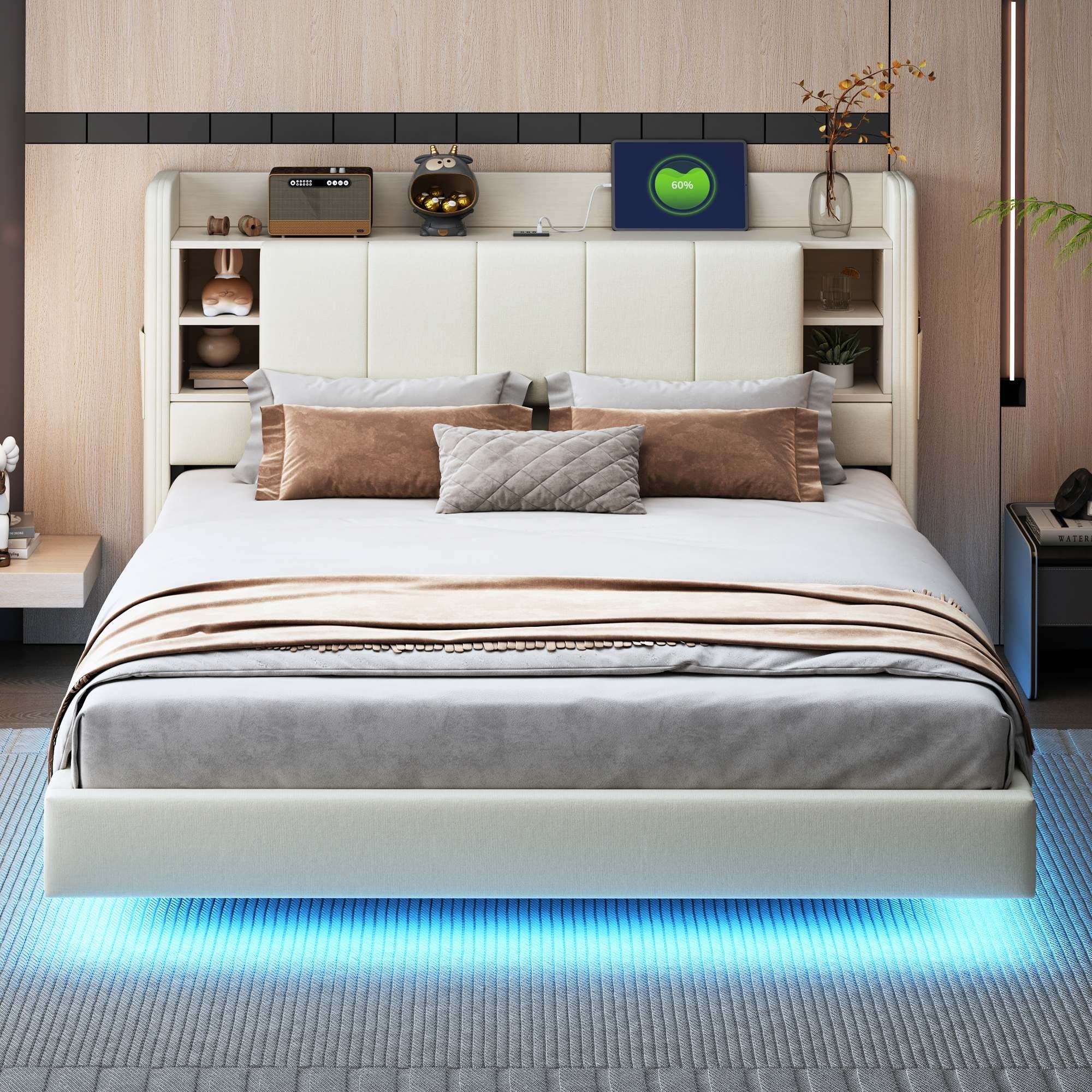 Lit Polster 160x200 cm - Avec USB, éclairage LED, tête de lit ...