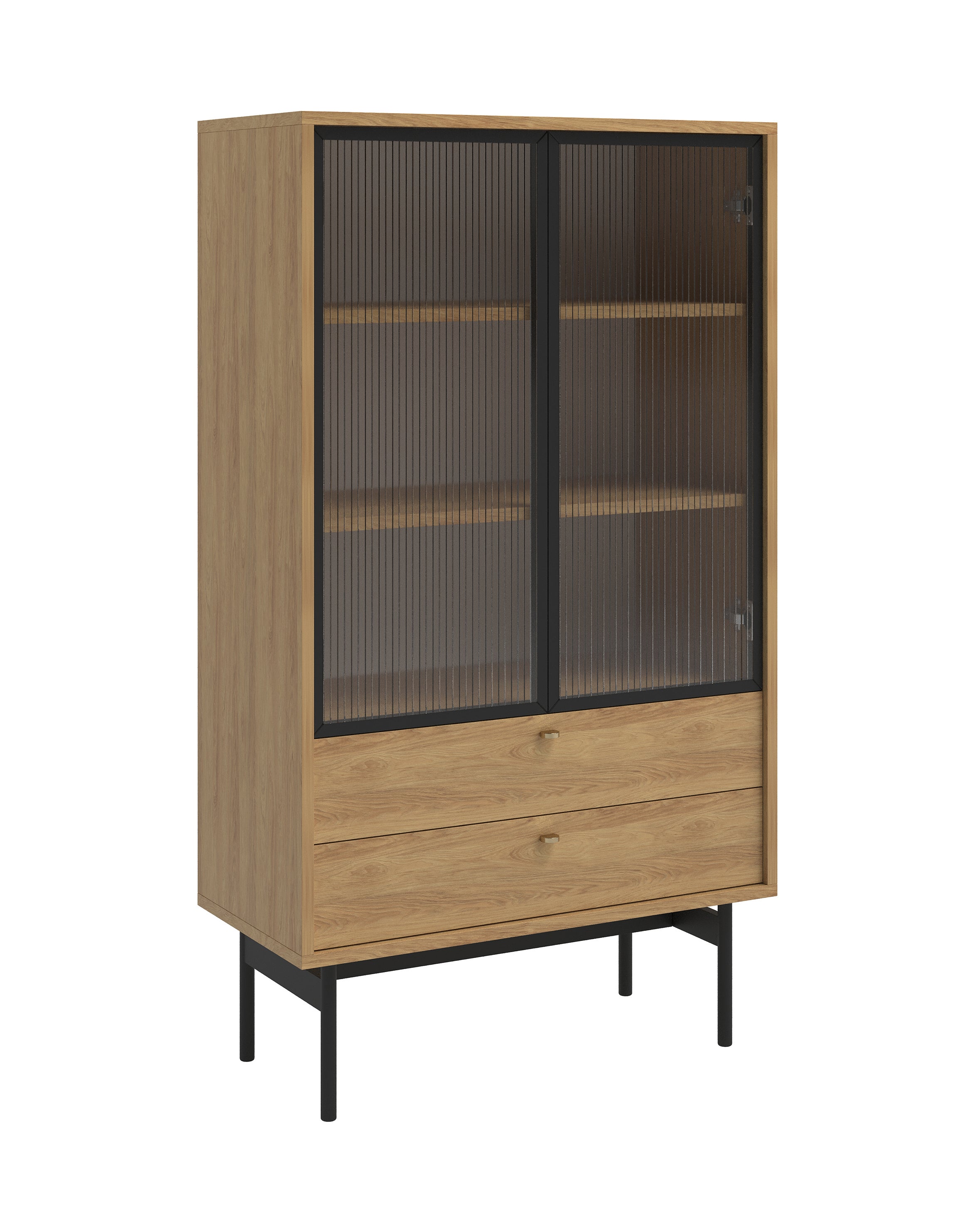 OLAR - Vitrine basse - 85cm - avec deux tiroirs - couleur du bois de ...
