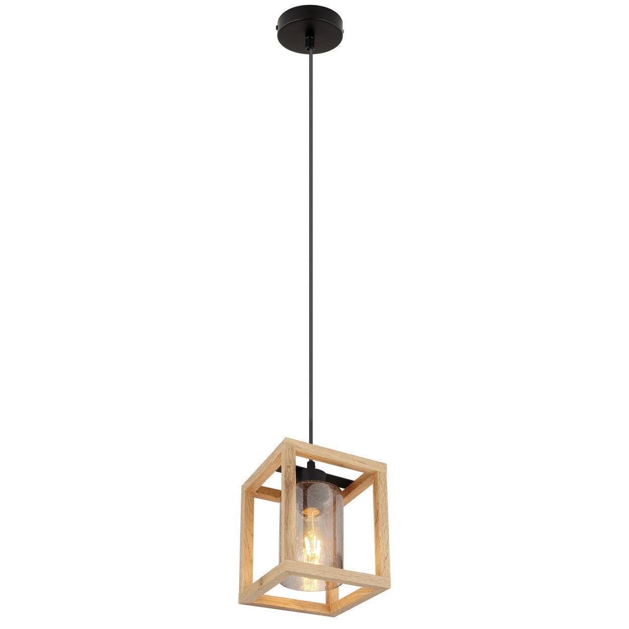 Globo Pettey Suspension noire mate fumée avec abat-jour en verre à ...