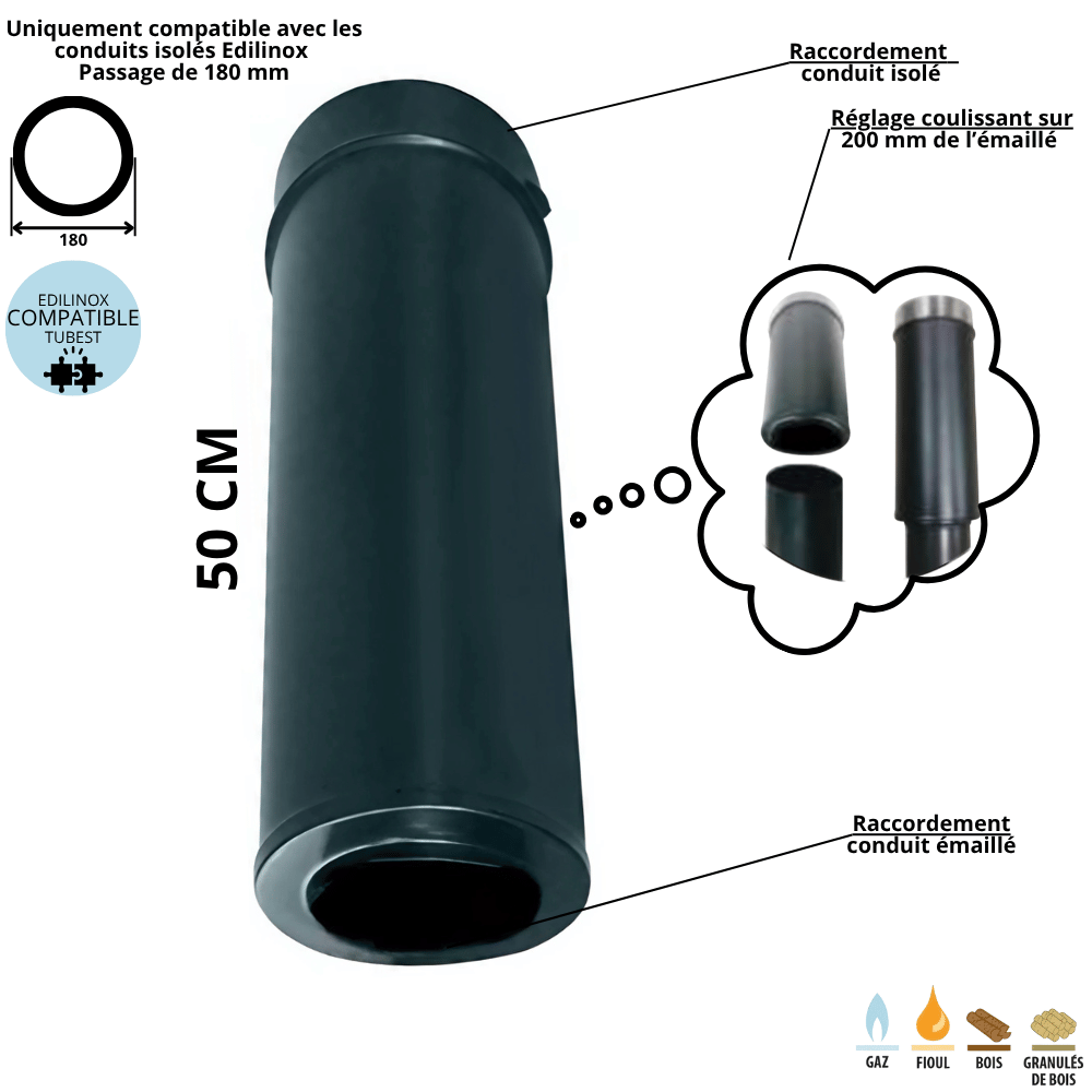 Élément finition 50 cm conduit double paroi isolé Edilinox - Diamètre ...