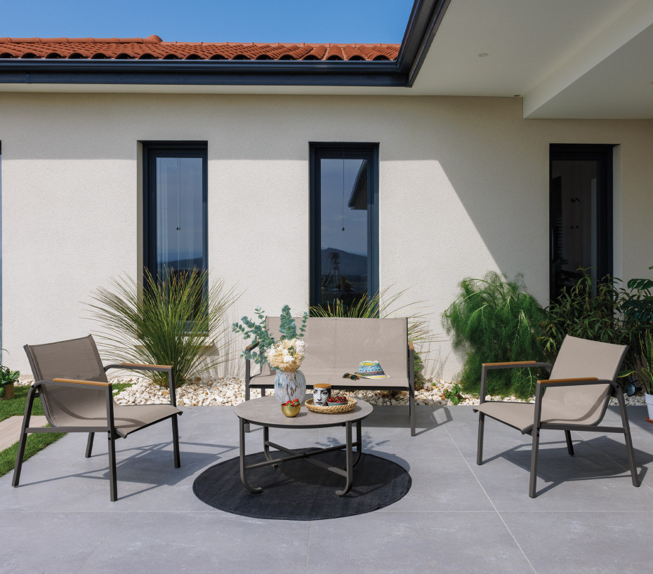 Salon de jardin - 4 places - gris - PERTH GRIS | Leroy Merlin