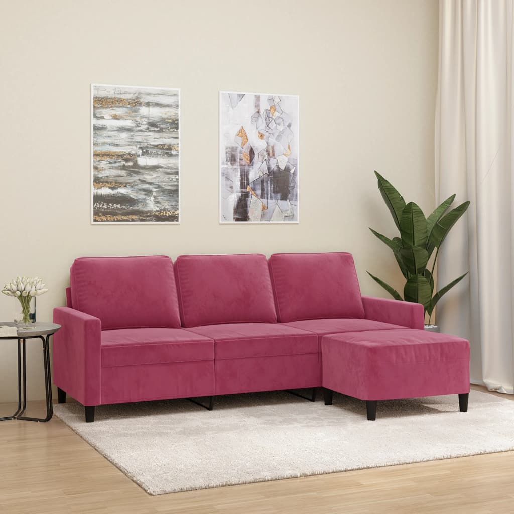 Canapé à 3 places，Sofa pour Salon，Banquette et repose-pieds Rouge ...