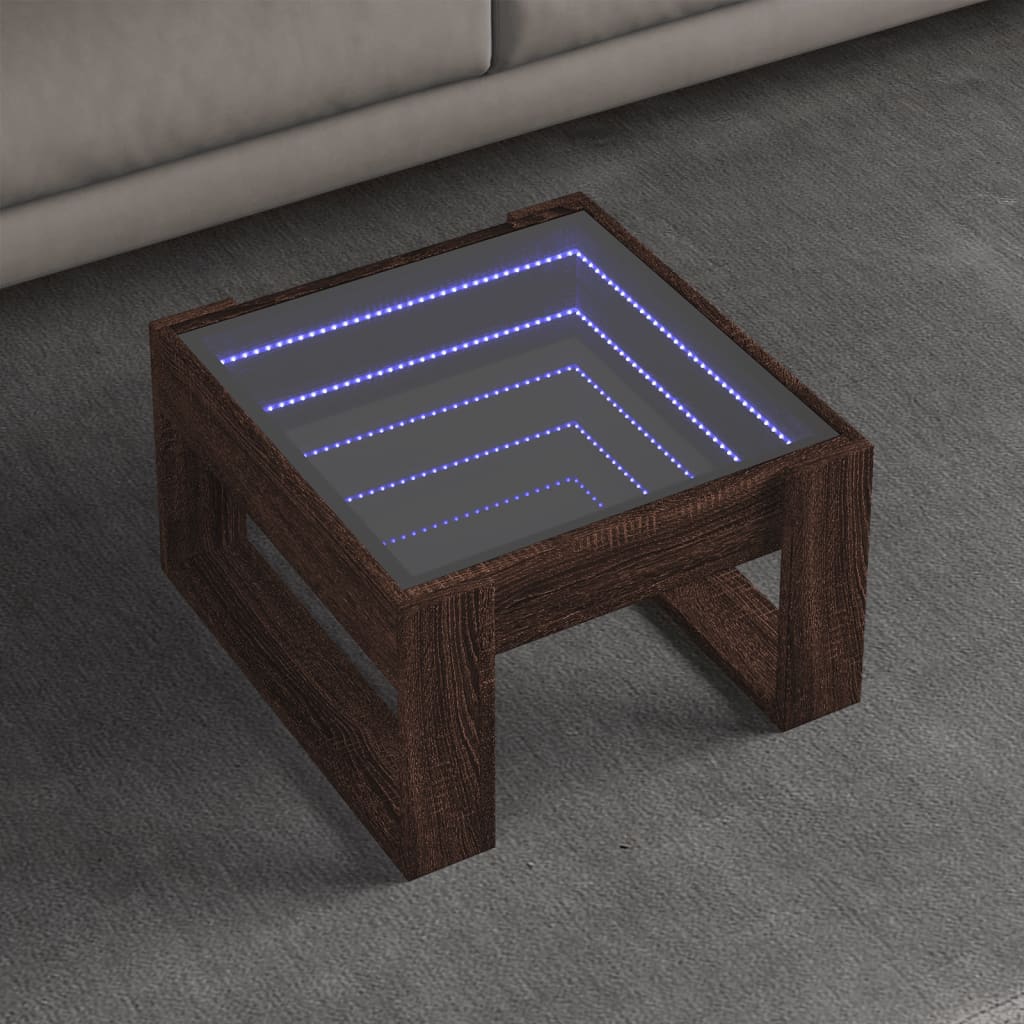 Table basse avec LED infini chêne marron 50x53x30 cm | Leroy Merlin
