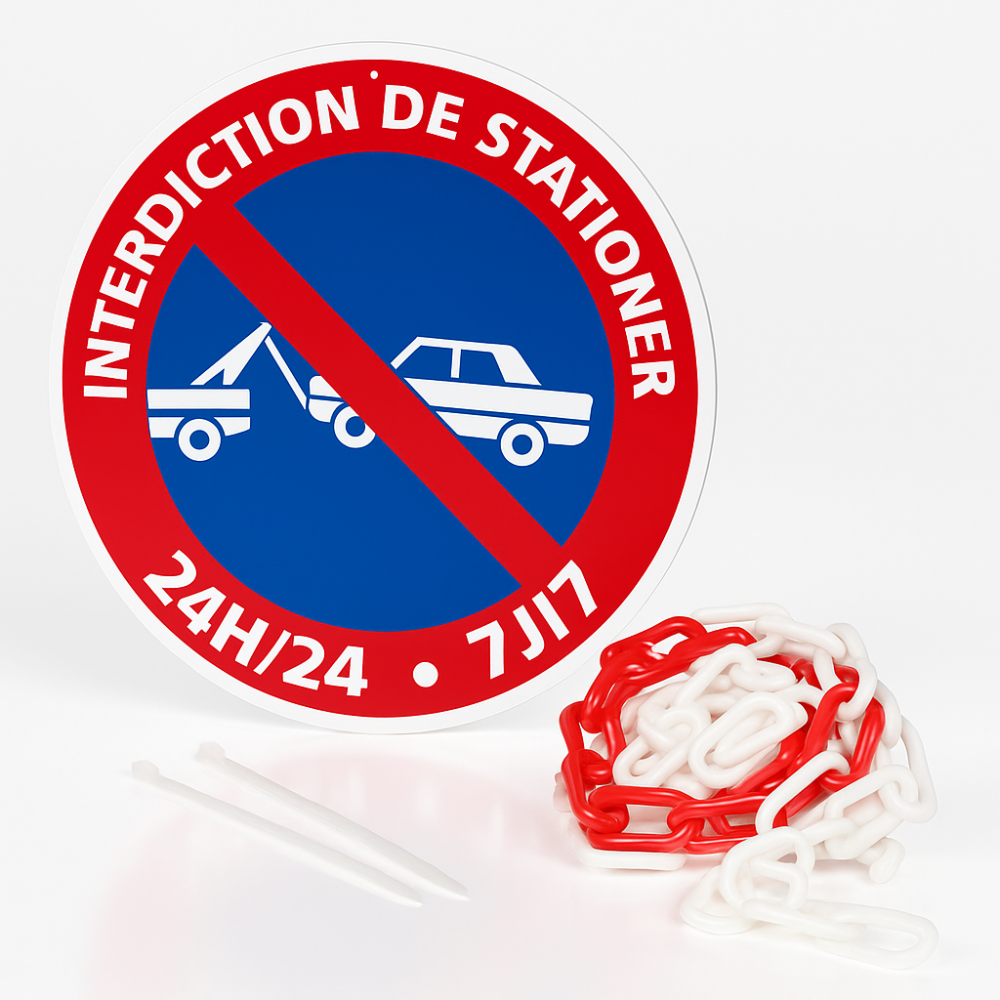 Interdiction de stationner 24h/24 7j/7 mise en fourrière panneau rond ...