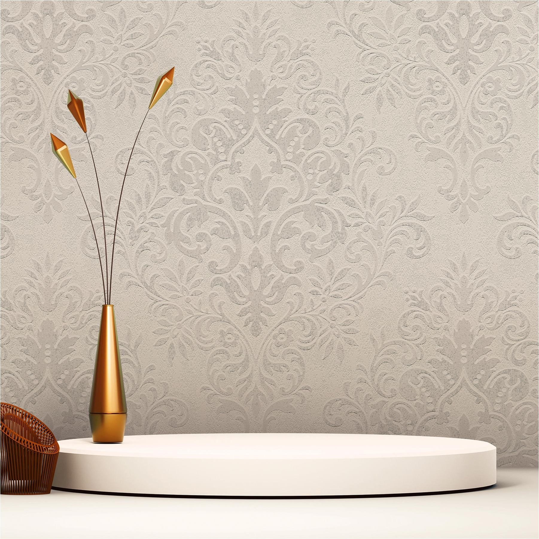 Papel pintado barroco Samuel M1-N.º 2448 Gris Blanco Adorno barroco ...