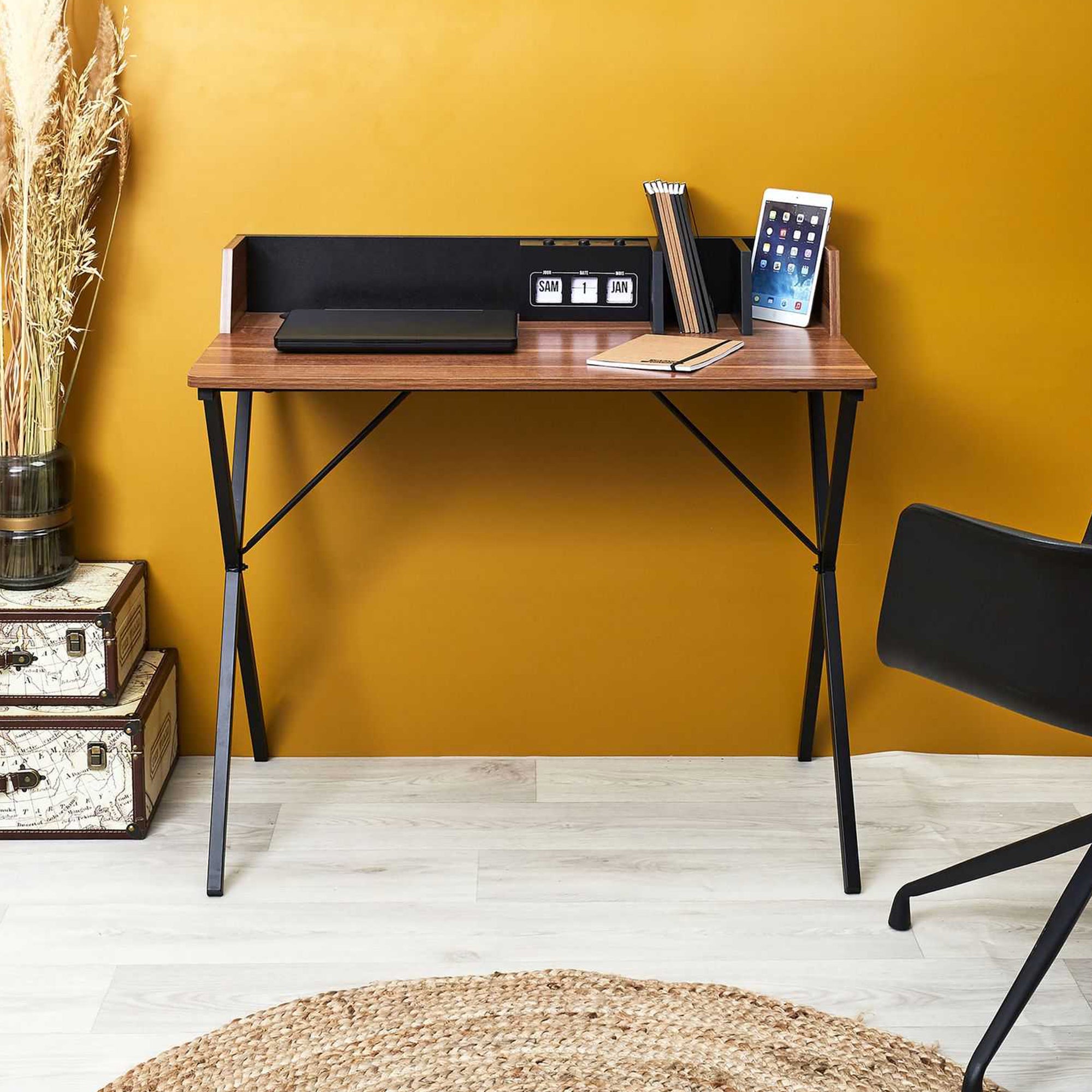 Bureau 90x50x84 cm noir et naturel - MERA | Leroy Merlin