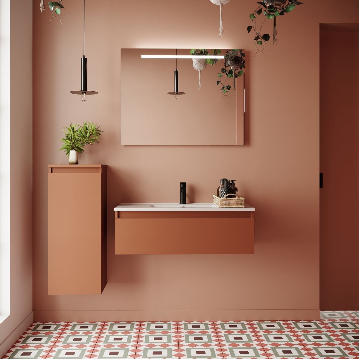 Meuble de salle de bain suspendu vasque intégrée 90cm 1 tiroir ...